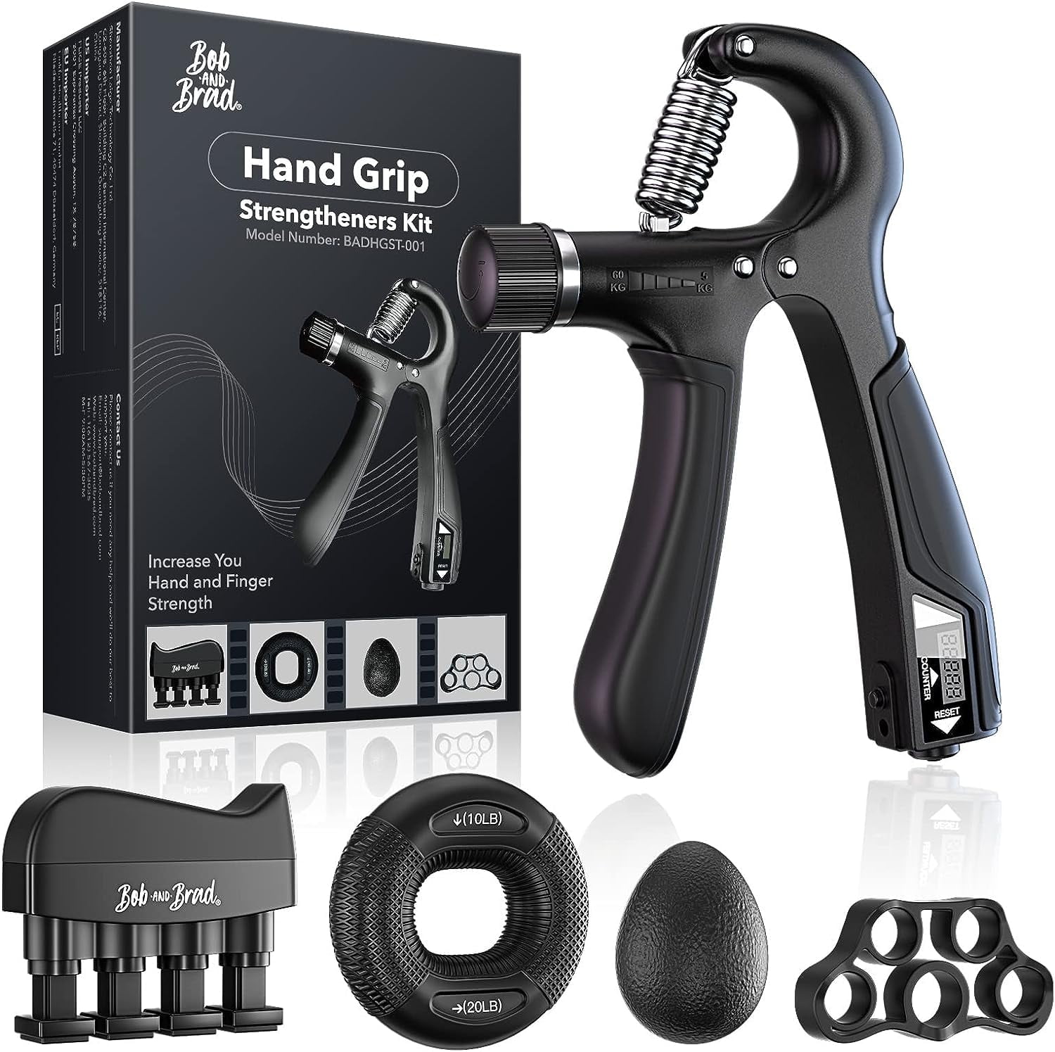 Bob and Brad Hand Grip Strengthener Kit & Counter (5 Pack), Forearm ...