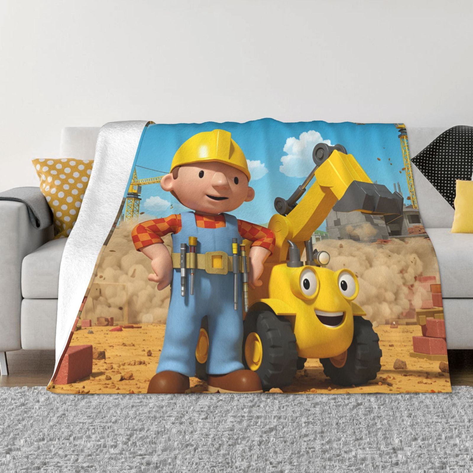 Bob The Builder Throw Blanket Couch Bed Sofa Soft Lightweight Warm Cozy ...