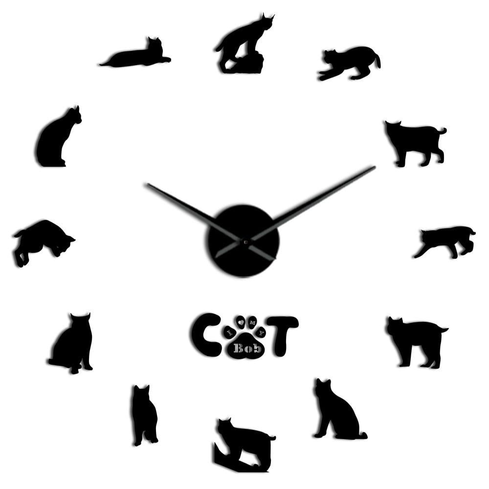 Bob Cat Breed Giant Mirrors Surface 3D DIY Wall Clock Animals Lover ...