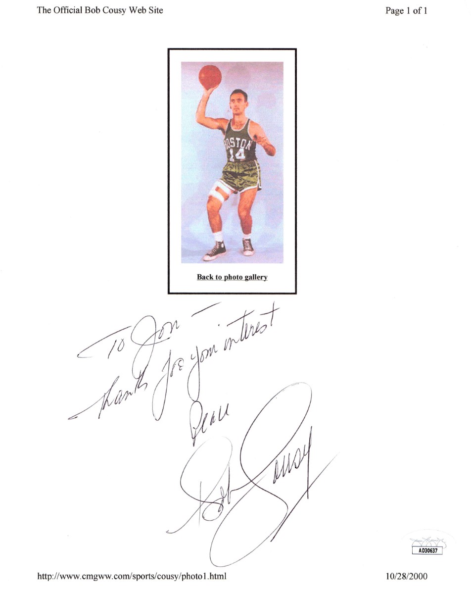 Bob Cousy Signed Autographed 8.5X11 Paper Photo Celtics JSA AD30637 ...