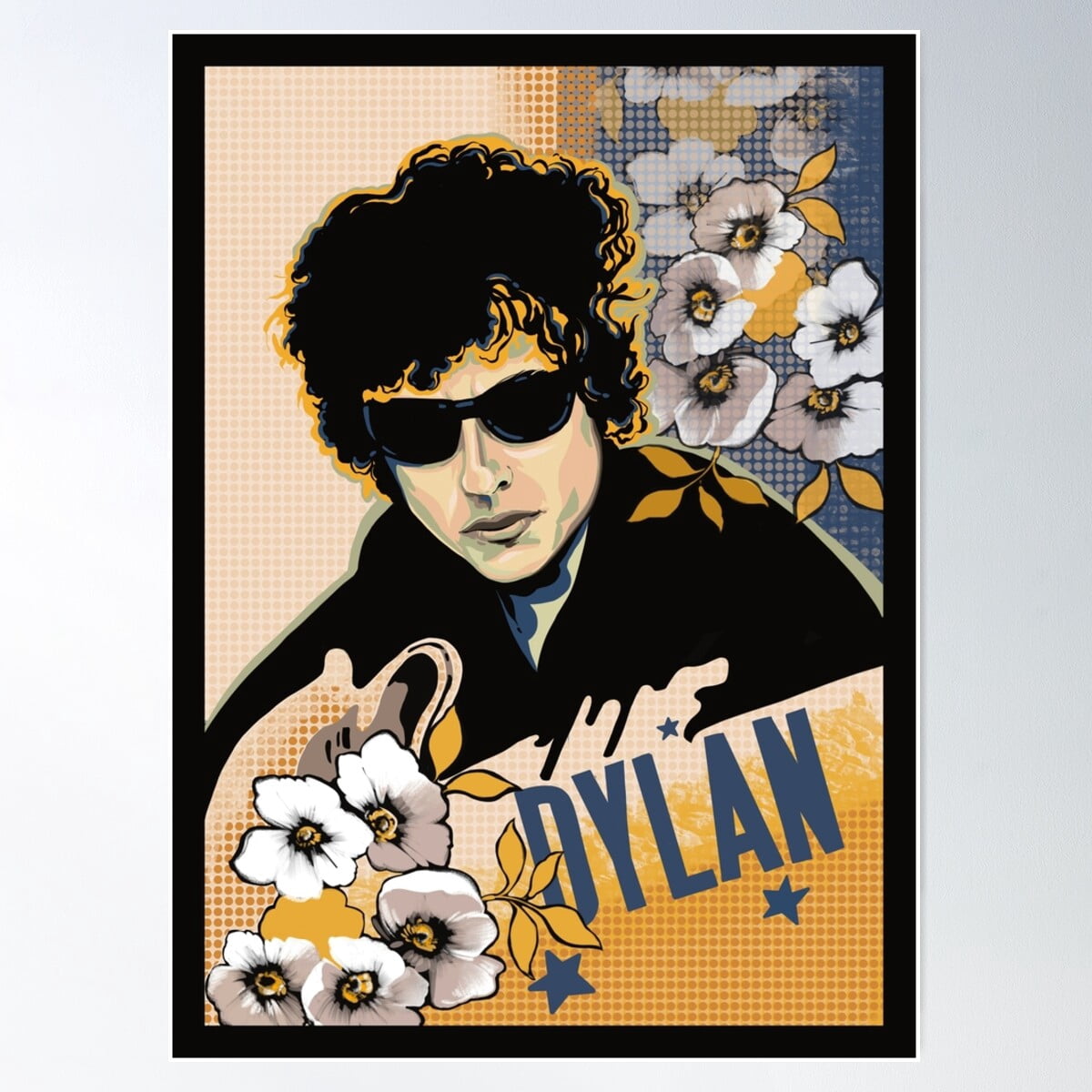 Bob Dylan - Digital Pop Art Print - Portrait With Floral Poster Wall ...