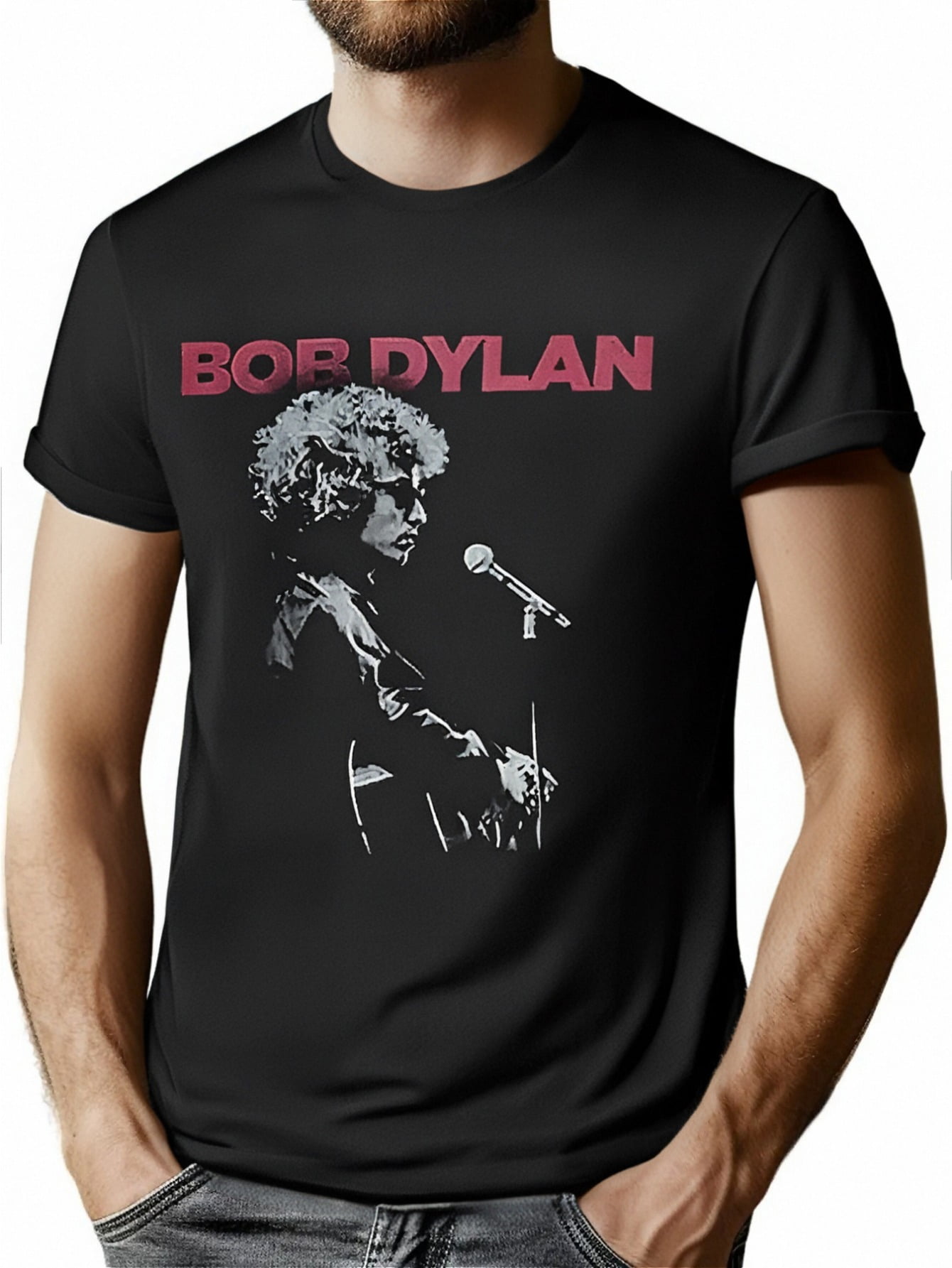 Bob Dylan Graphic Print T-Shirt, 100% Cotton, Crew Neck, Medium Stretch ...