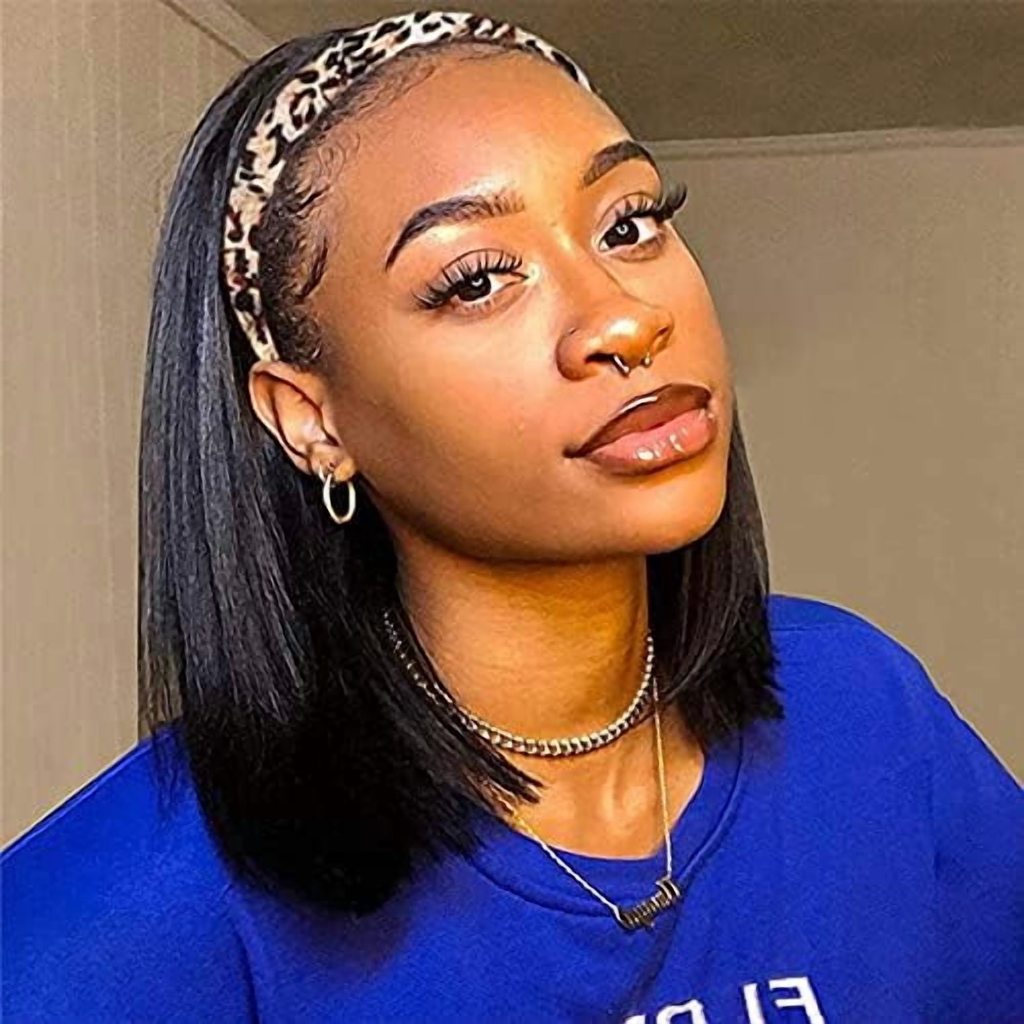 Bob Headband Wig Human Hair Short Straight Headband Wigs Remy Hair Easy ...