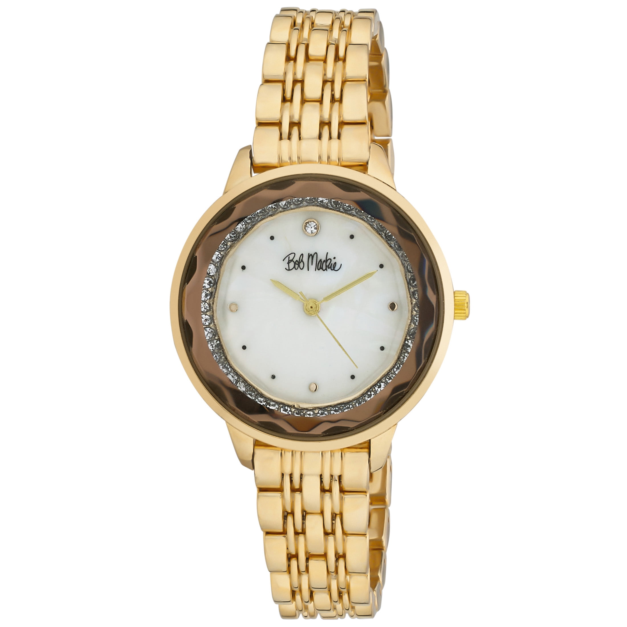 Bob Mackie Women's 34mm Gold Faceted Bezel Encrusted MOP Dial Watch ...