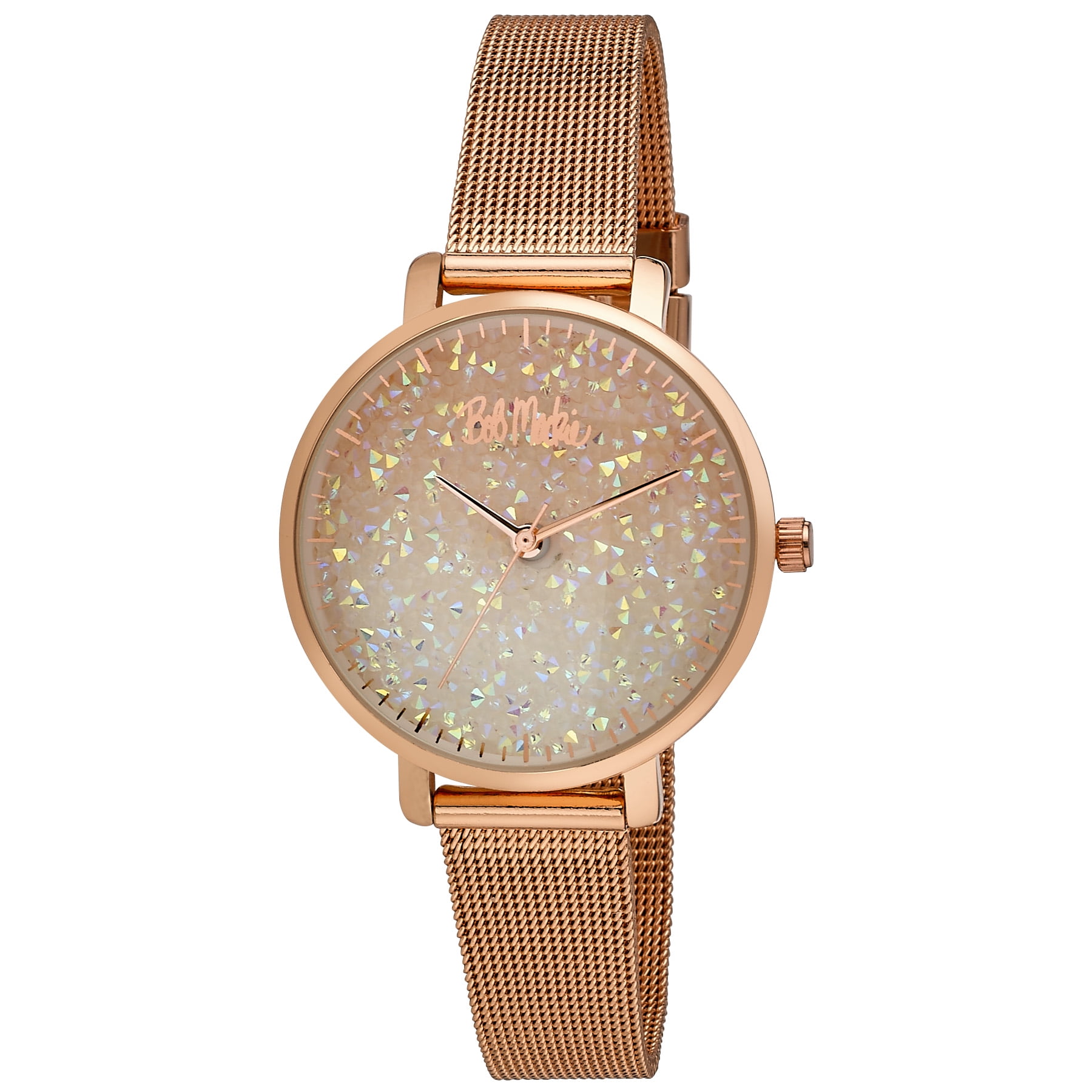 Bob Mackie Women's Rose Gold Glitter-Dial Mesh Strap Watch - Walmart.com
