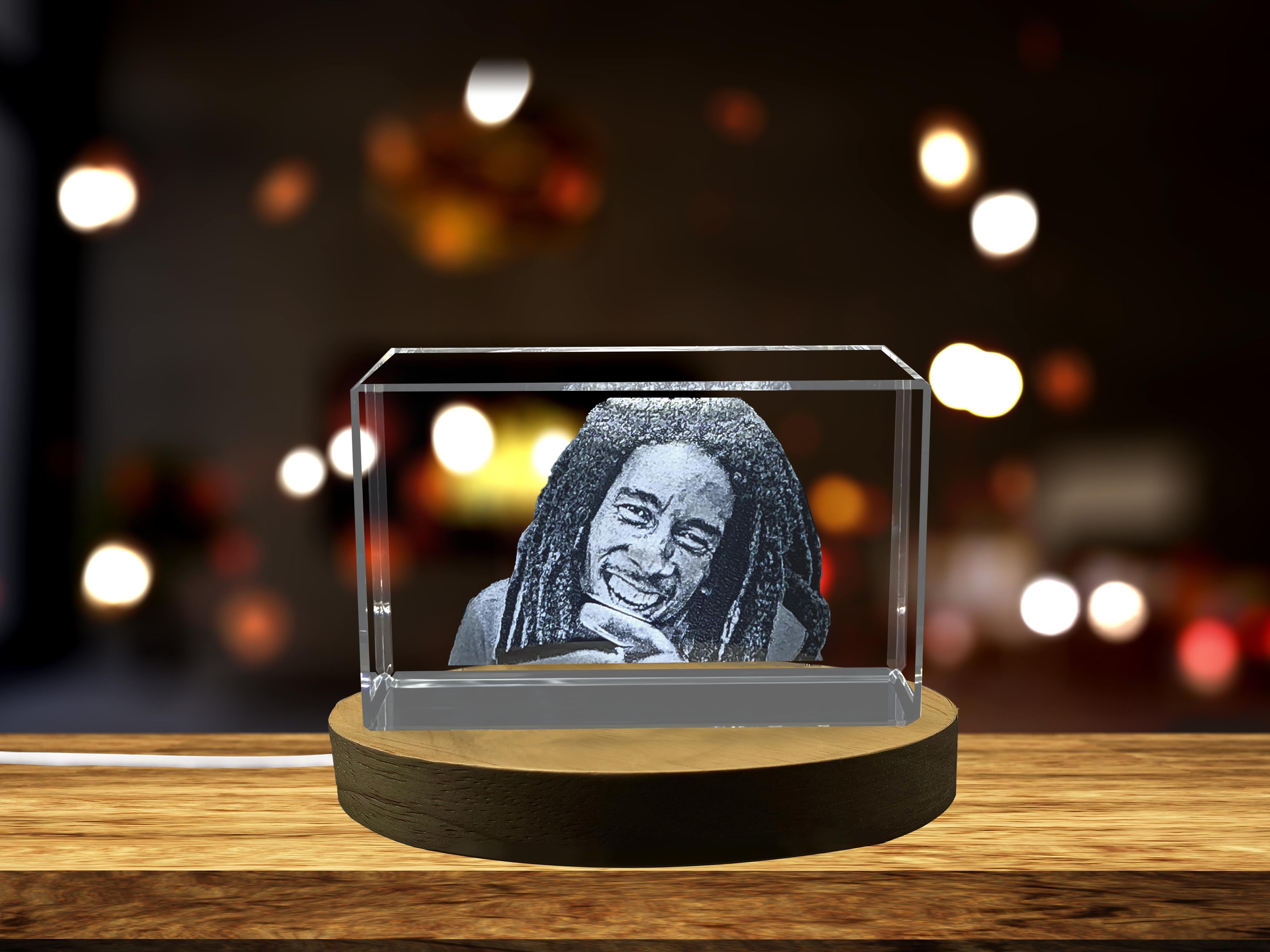 Bob Marley - A Reggae Legend Immortalized in 3D Engraved Crystal ...
