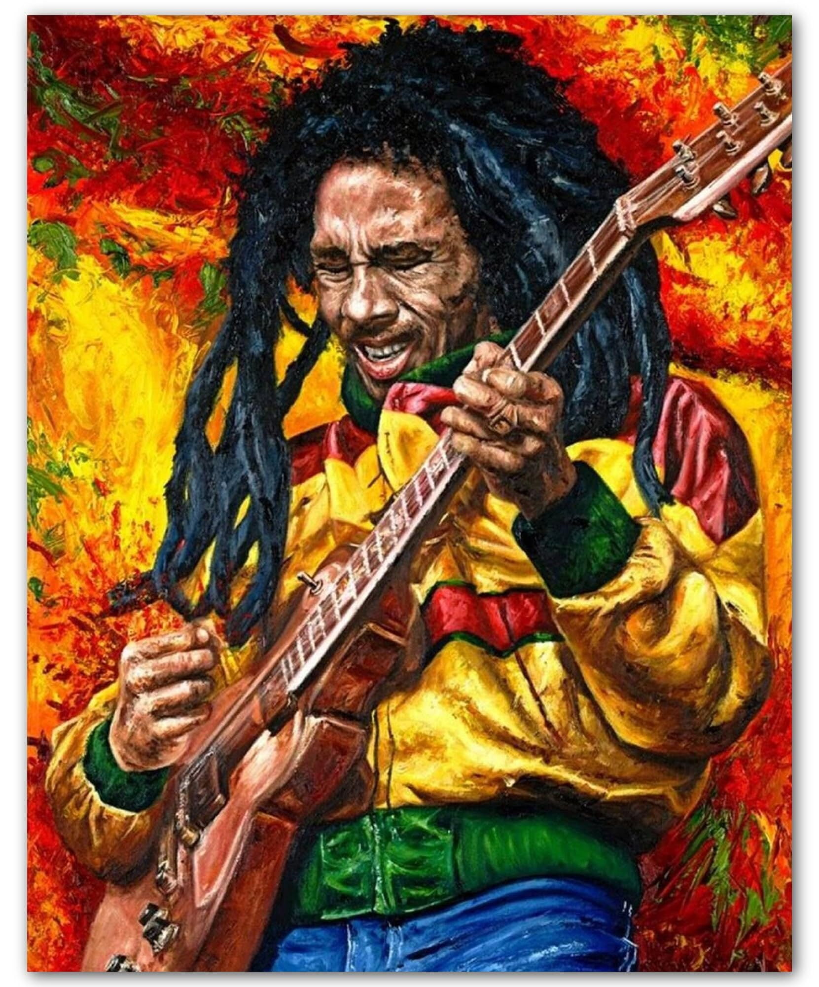 Bob Marley Wall Art Print - Vibrant Reggae Music Poster for Room, Office, Studio, Man Cave, and ...