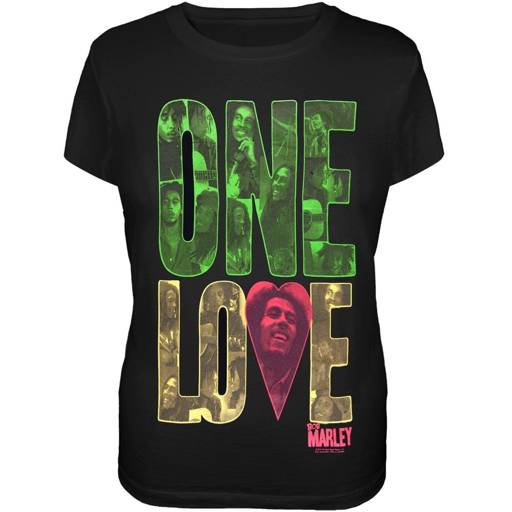 Bob Marley Officially Licensed Women's One Love Black T-Shirt with ...