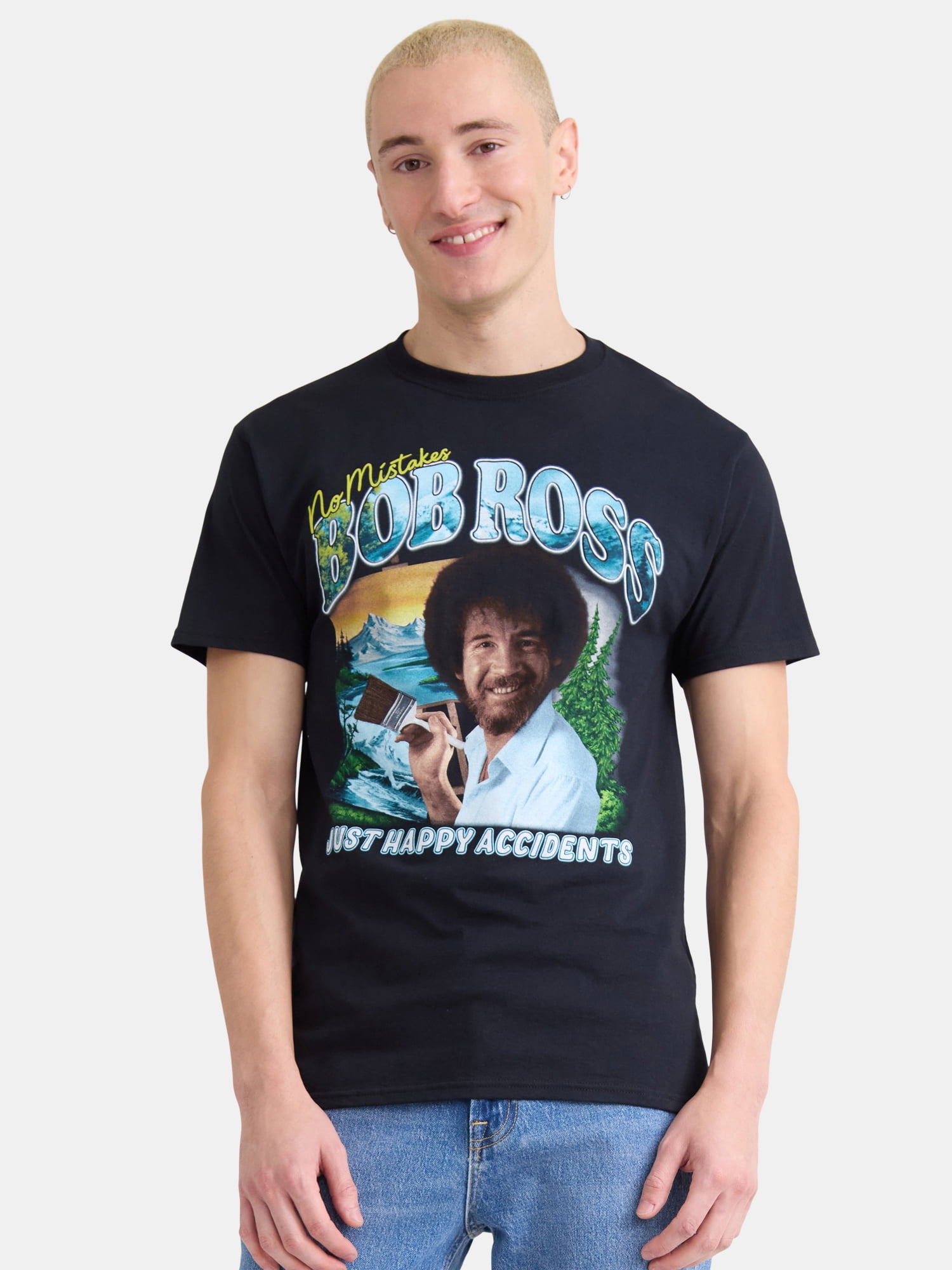 Bob Ross Men's Cotton Graphic Tee, Sizes S-3XL, 100% Cotton, Crewneck ...