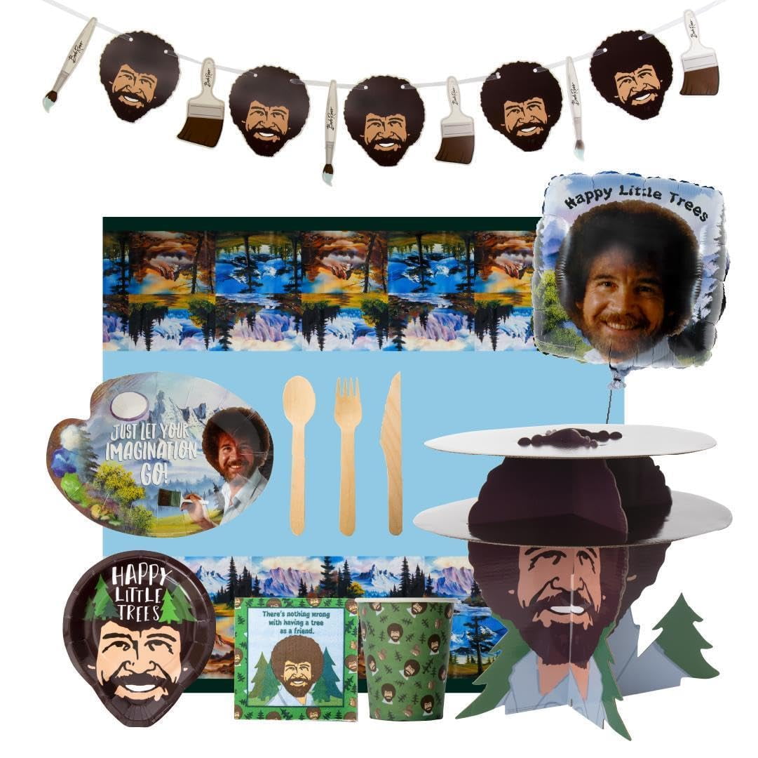 Bob Ross Party In A Box Kit - Serves 10 People - Includes Plates ...