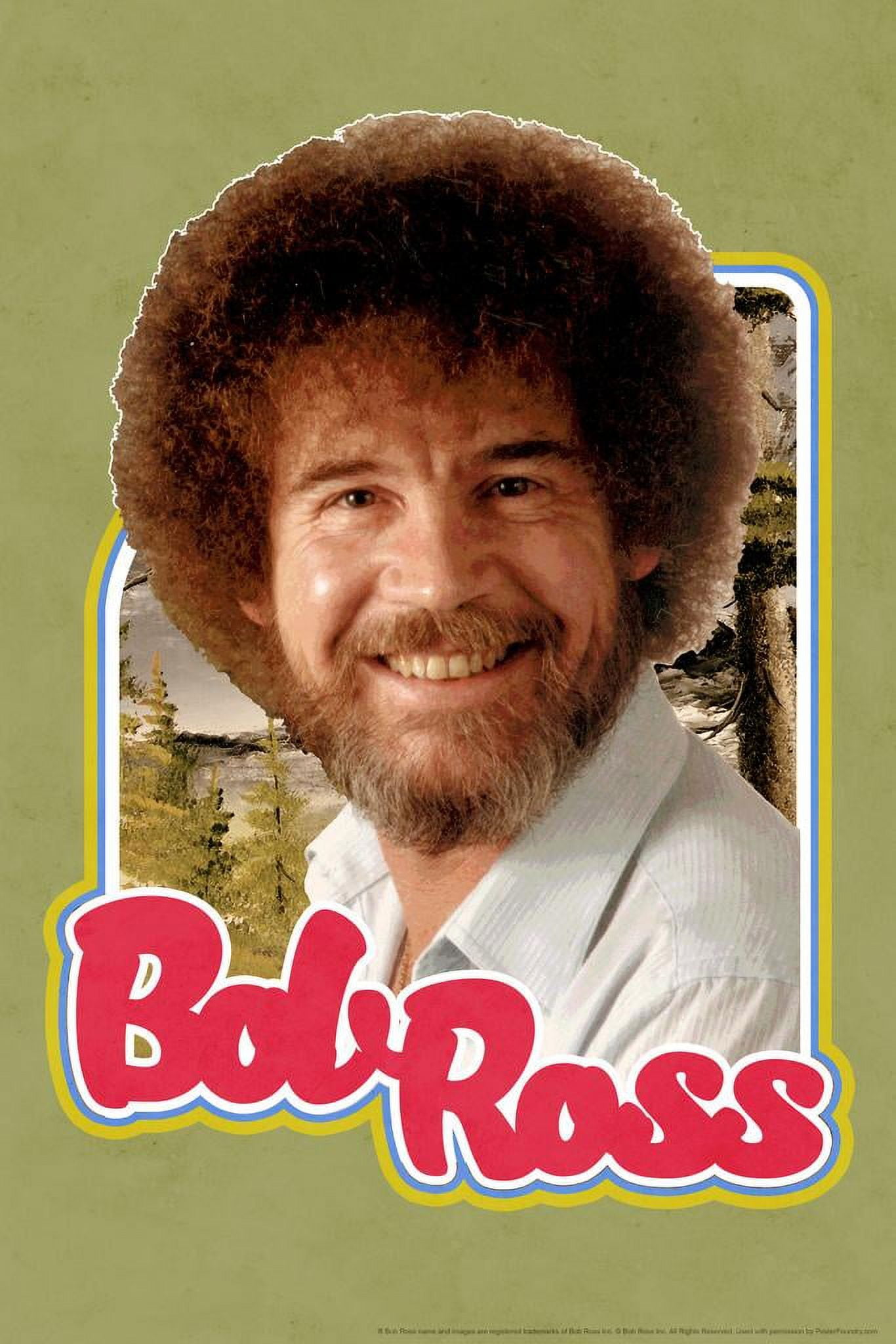 Bob Ross Retro Portrait Green Bob Ross Poster Bob Ross Collection Bob Art Painting Happy ...
