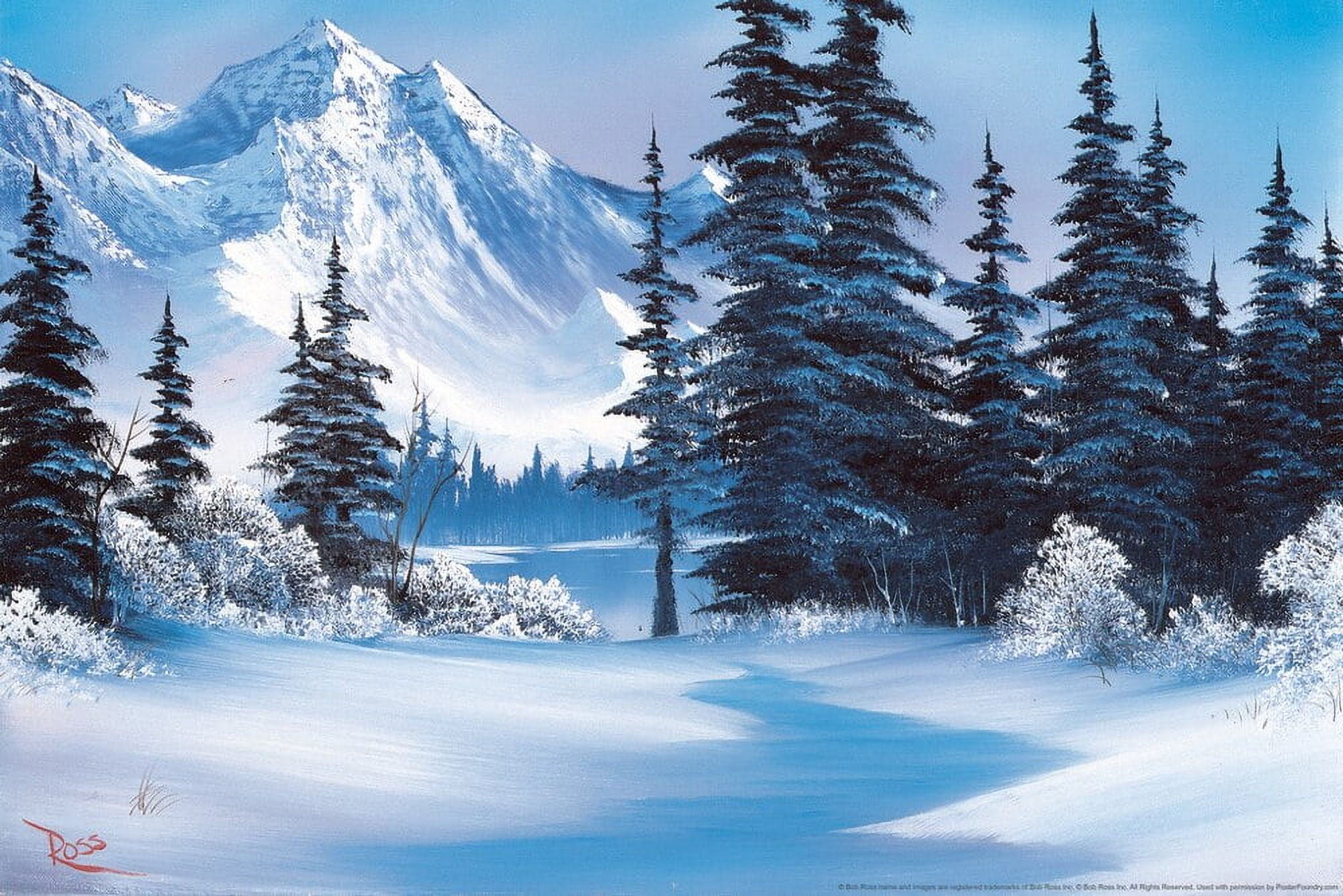 Bob Ross Winter Mountain Art Print Painting – Poster - Poster Print ...