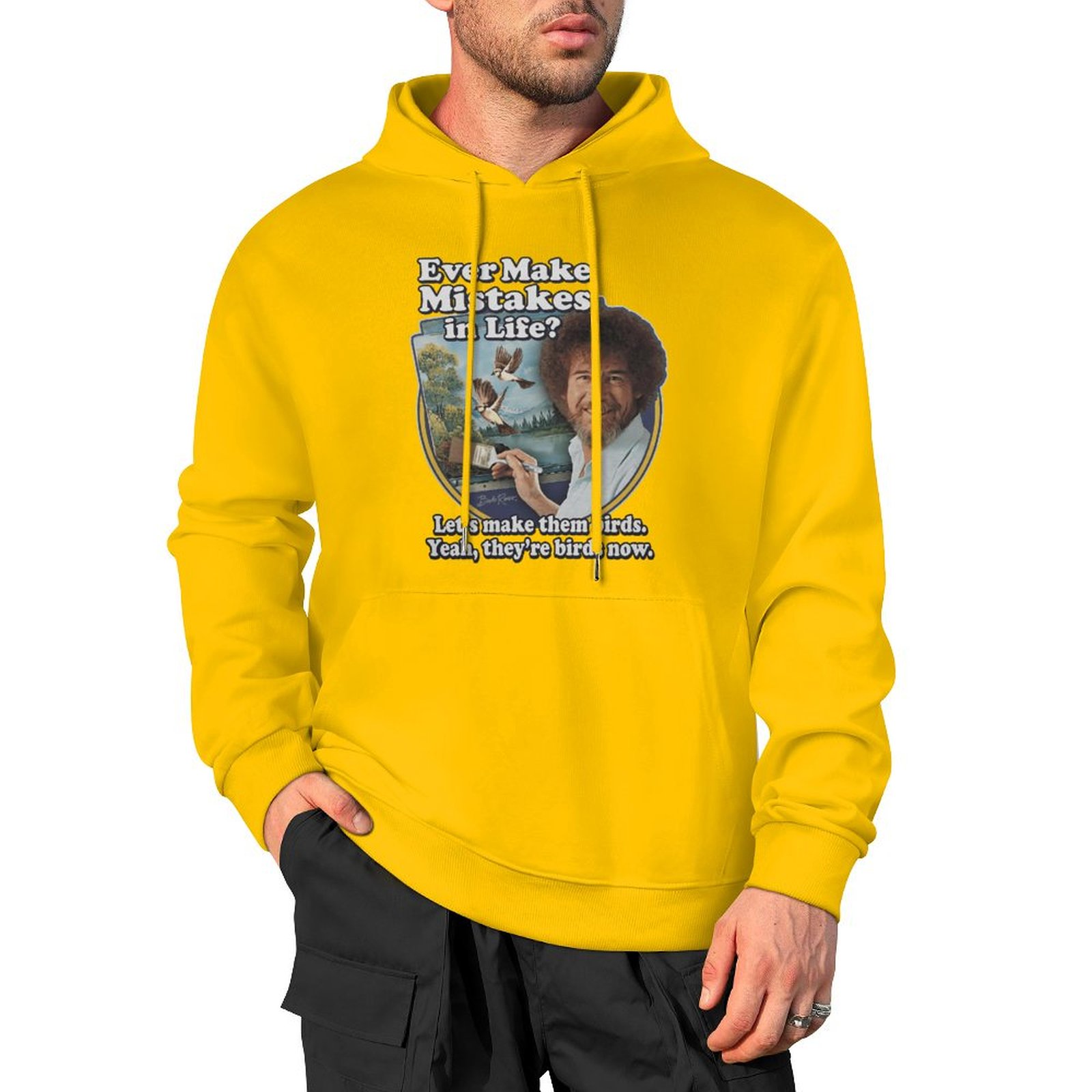 Bob Ross hoodie drawstring boys black sweatshirt casual pullover long ...