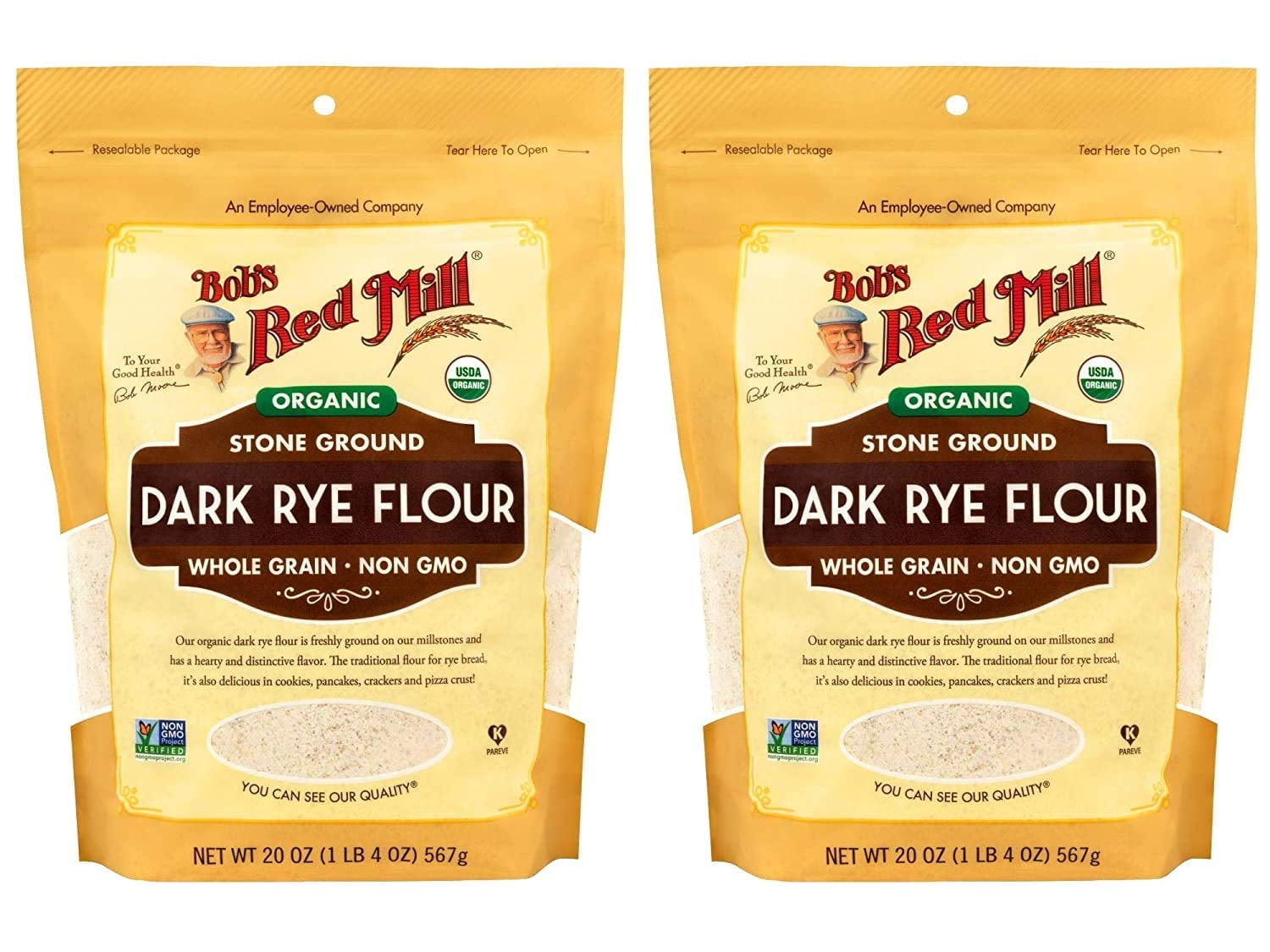 Bob's Red Mill 2 Organic Dark Rye Flour - 2 20 Ounce (1.25 lbs) Stand ...