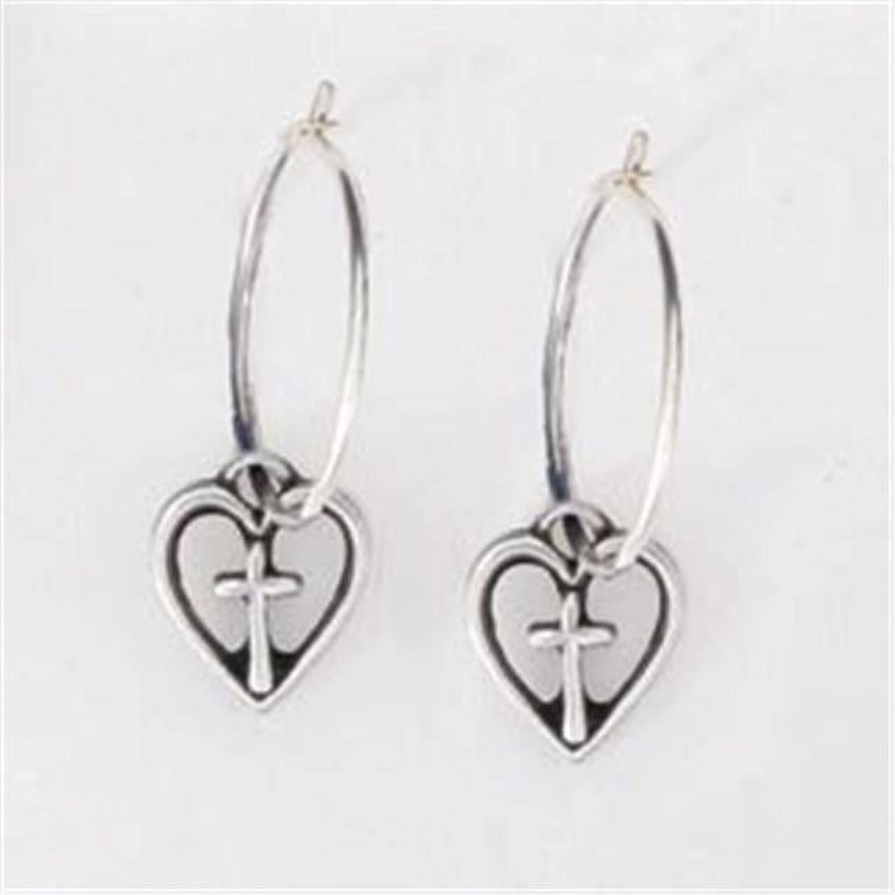 Bob Siemon Designs 198877 Open Heart with Cross Hoop Pewter Earring ...