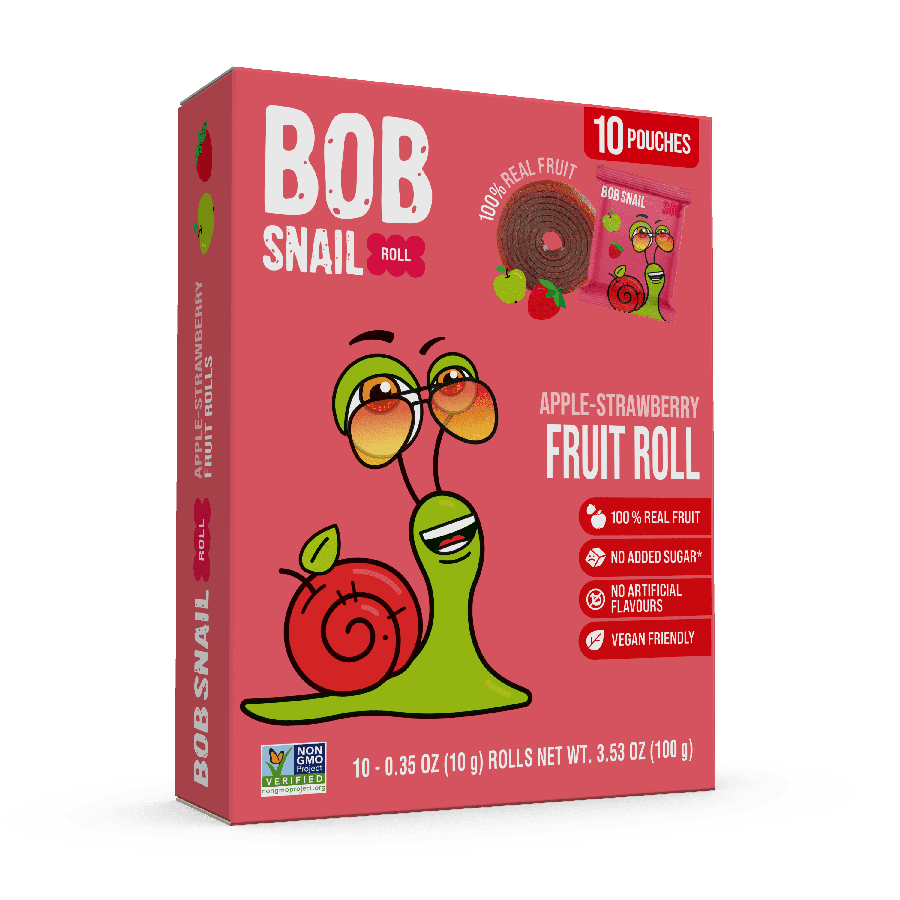 Bob Snail Apple Strawberry Fruit Rolls, 10 Roll Pack, 5 Packs Included (50 Total Rolls ...