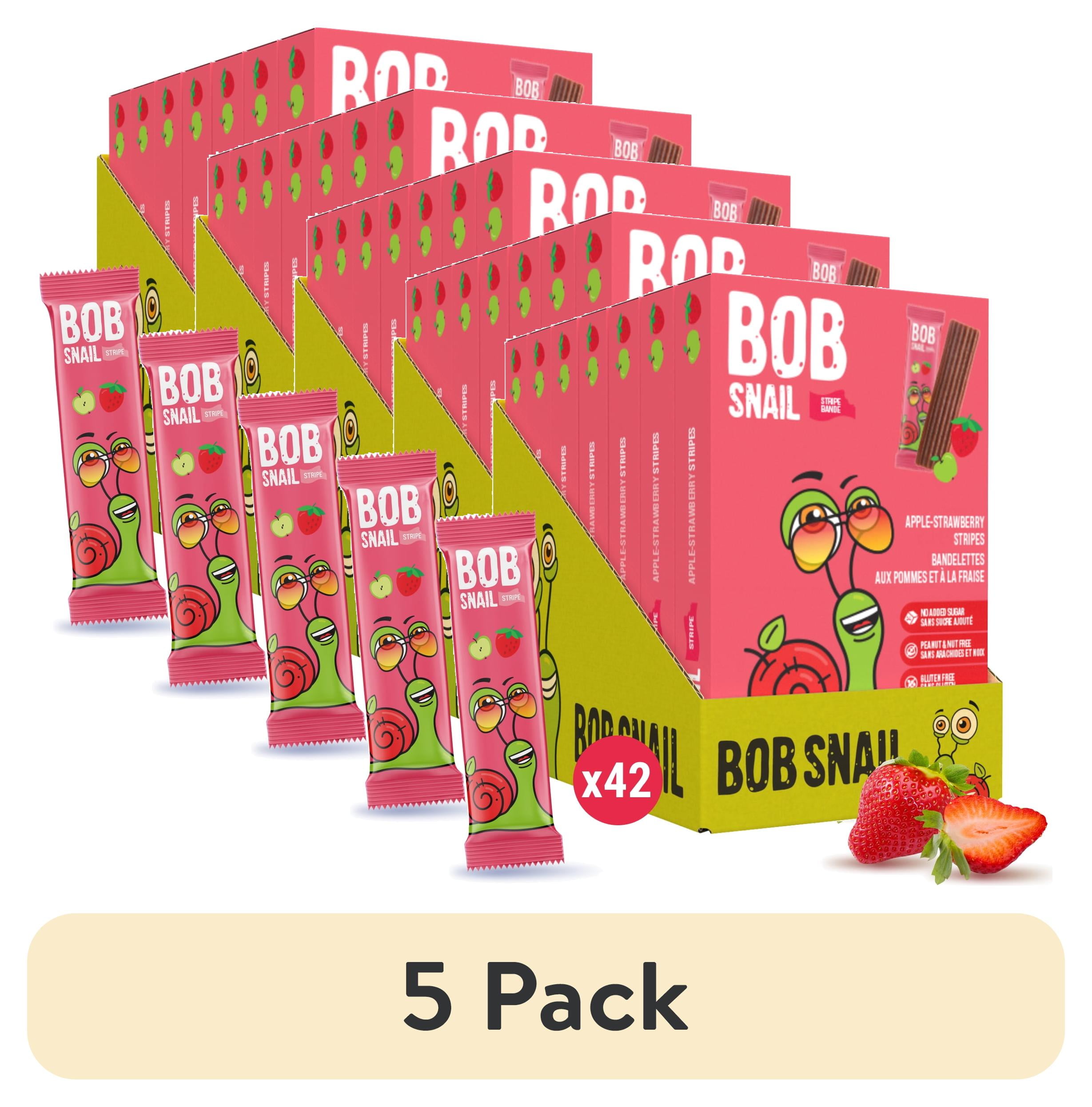 (5 pack) Bob Snail Fruit Stripe, Apple-Strawberry, 6 Stripes, 0.49 oz ...