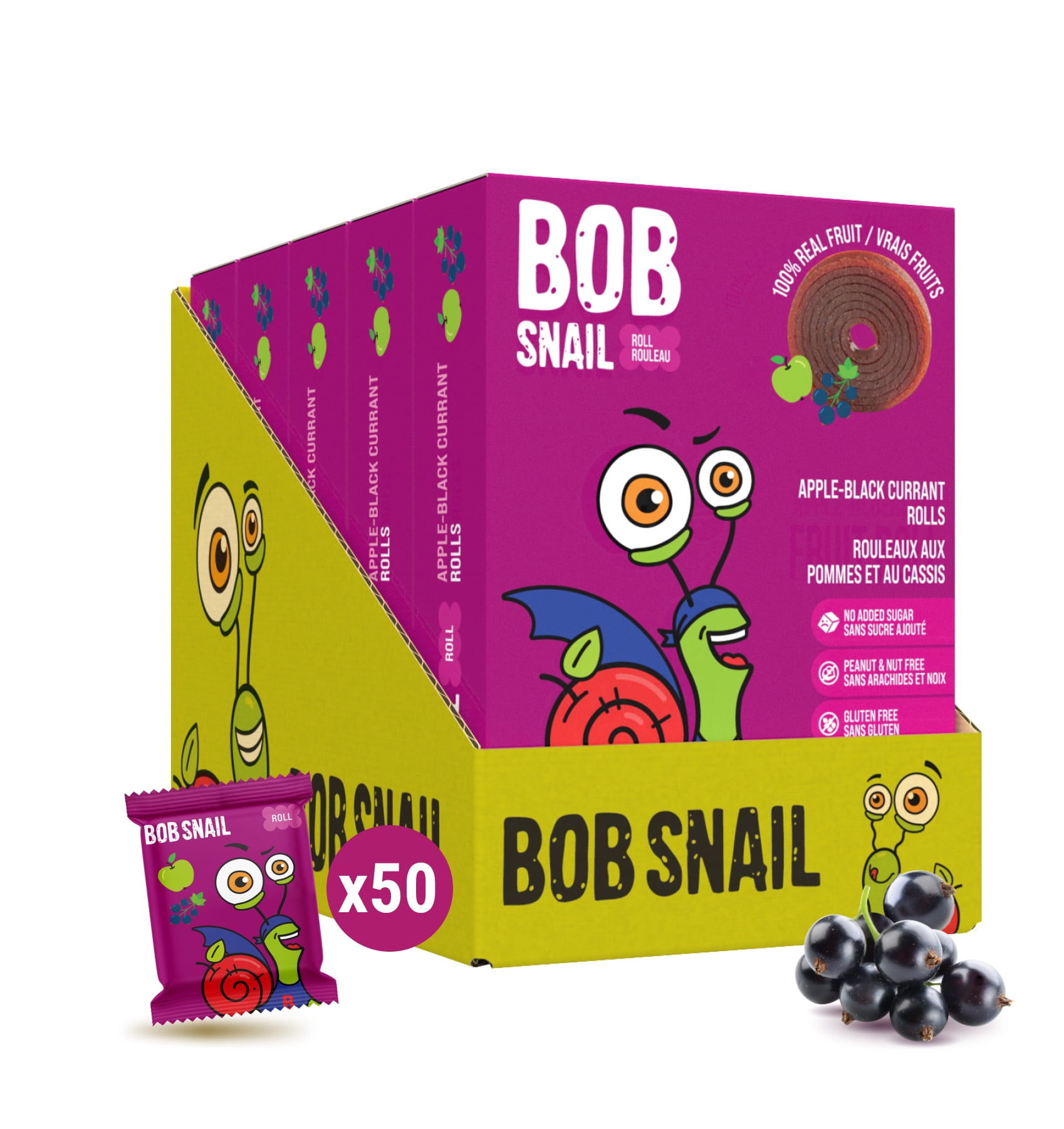 Bob Snail Fruit Rolls, Apple-Black Currant, 10 Pouches, 0.35 oz 5 Packs ...