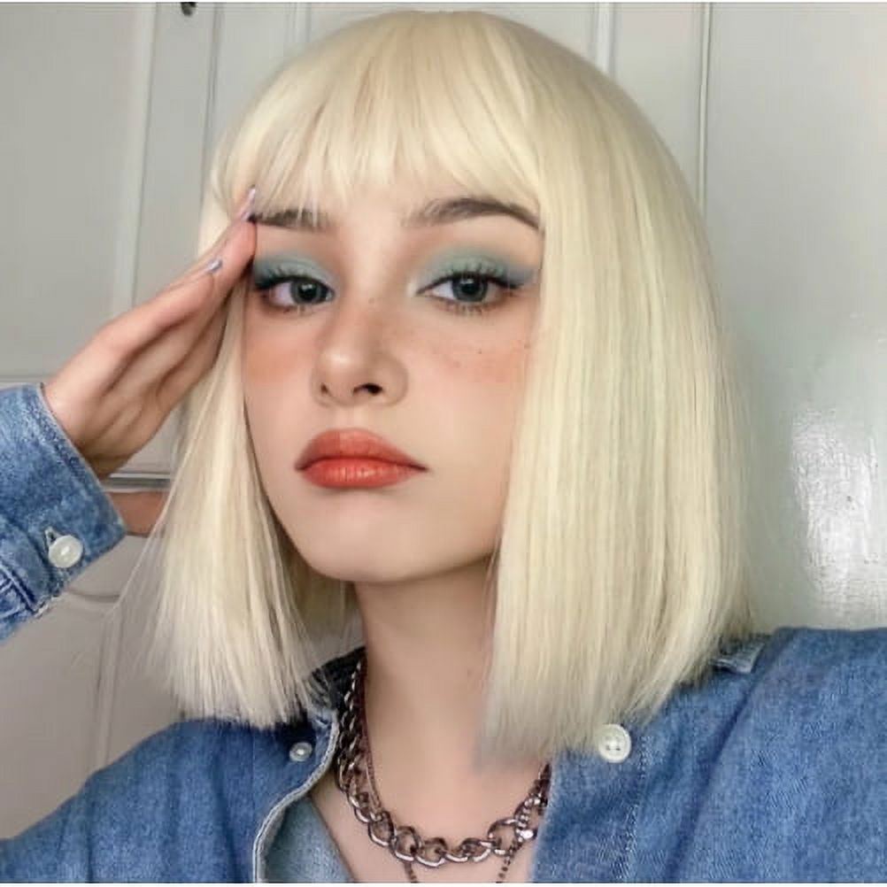 Bob Style Wigs Straight Blonde Hair with Bangs - Neck Length - Walmart.com
