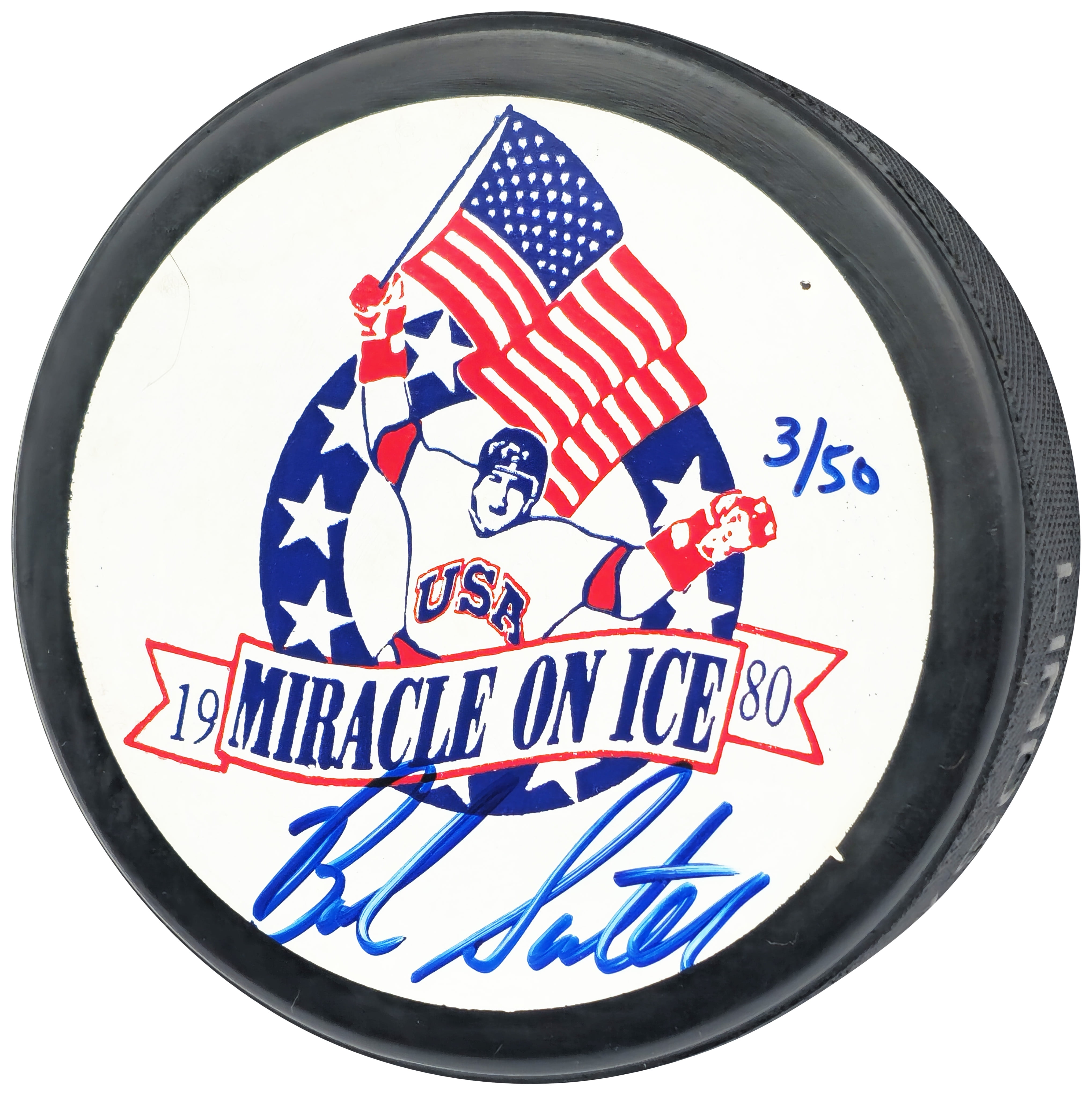 Bob Suter Autographed 1980 Miracle on Ice Logo Hockey Puck Team USA #3/ ...