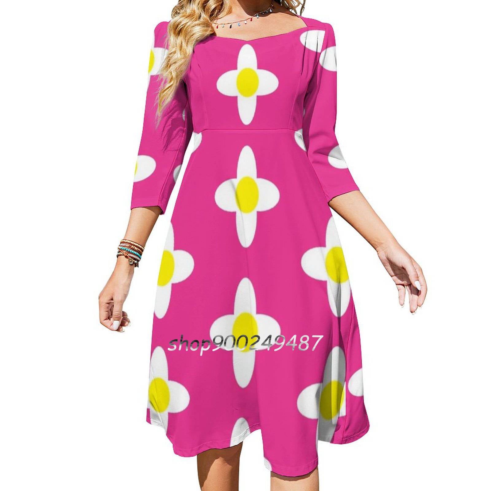 Bob The Cat Acnh Pink Square Neck Dress Sweet Summer Dress Women ...