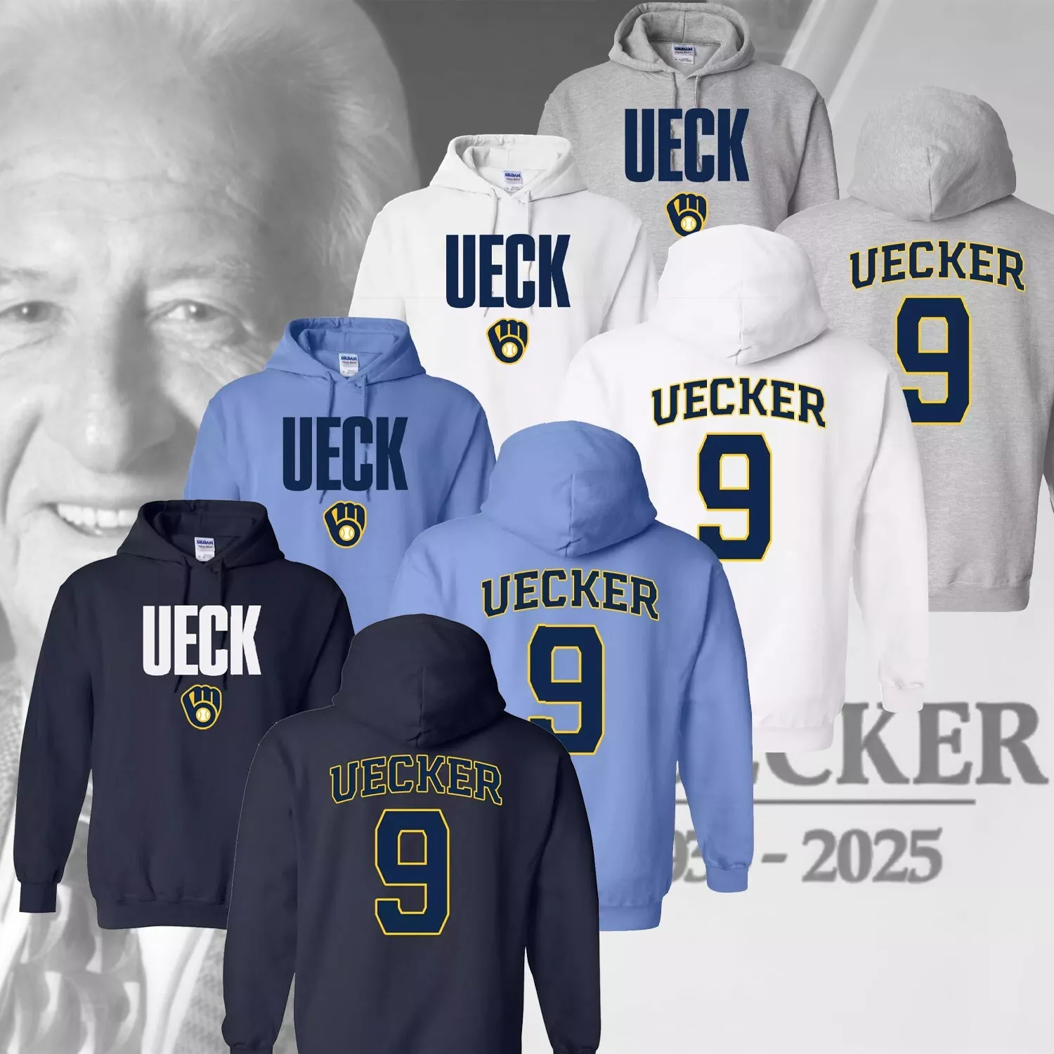 Bob Uecker #9 Milwaukee B.r.e.w.e.r.s Thankyou RIP Name & Number Hoodie ...