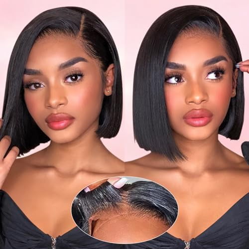 Bob Wig Human Hair Glueless Wigs Human Hair Pre Plucked Pre Cut 4x4 ...