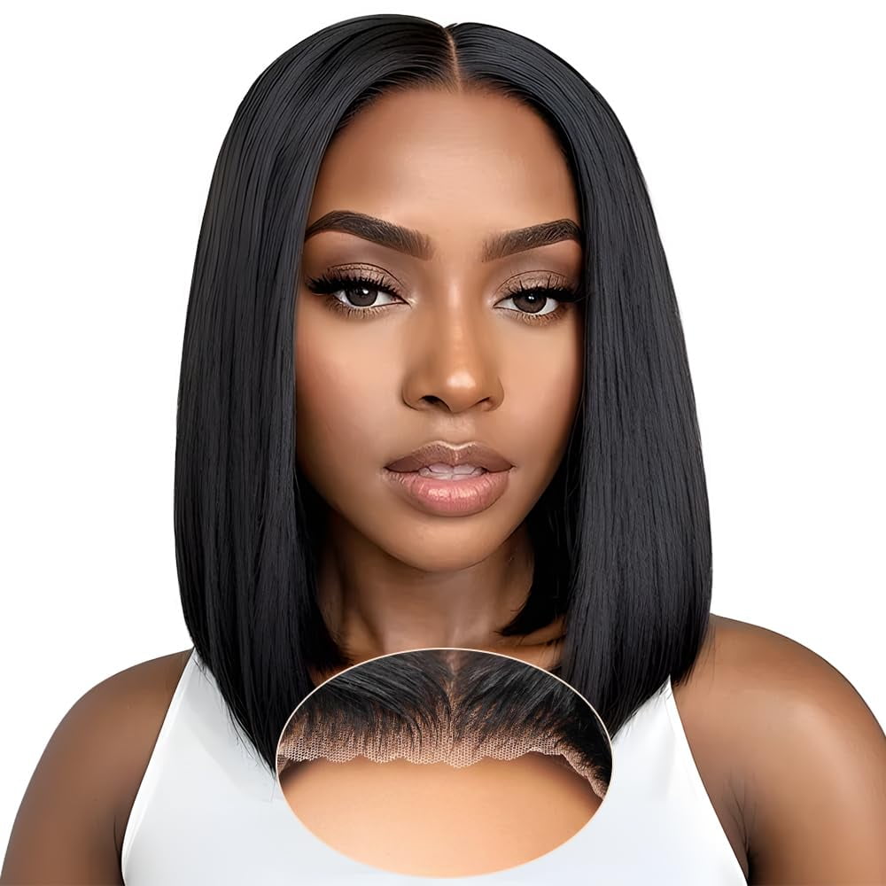 Bob Wigs Human Hair Glueless Wear and Go 12 Inch 7x5 HD Lace Closure ...