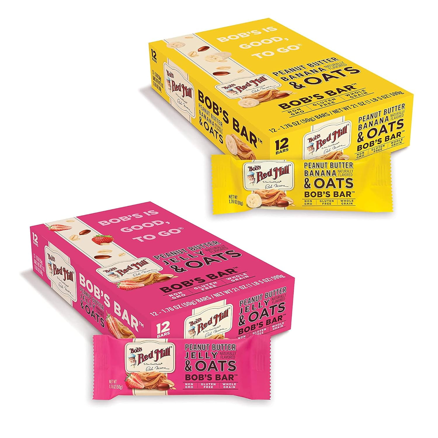 Bob's Bar Variety Pack, Peanut Butter Jelly and Banana Flavors, Gluten ...