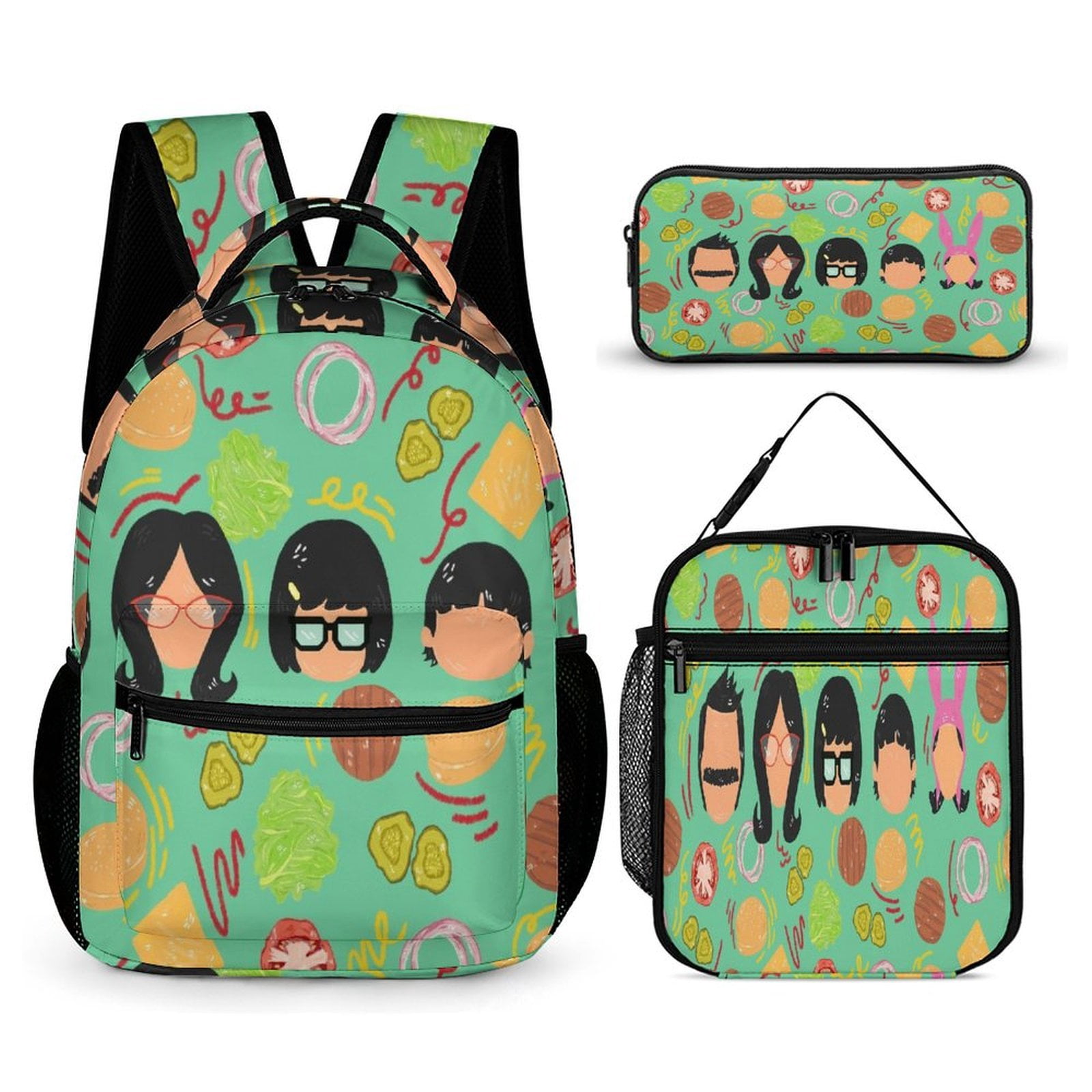 Bob's Bur-Ger Backpack with Lunch Box Pencil Case Cute Backpack Set For ...