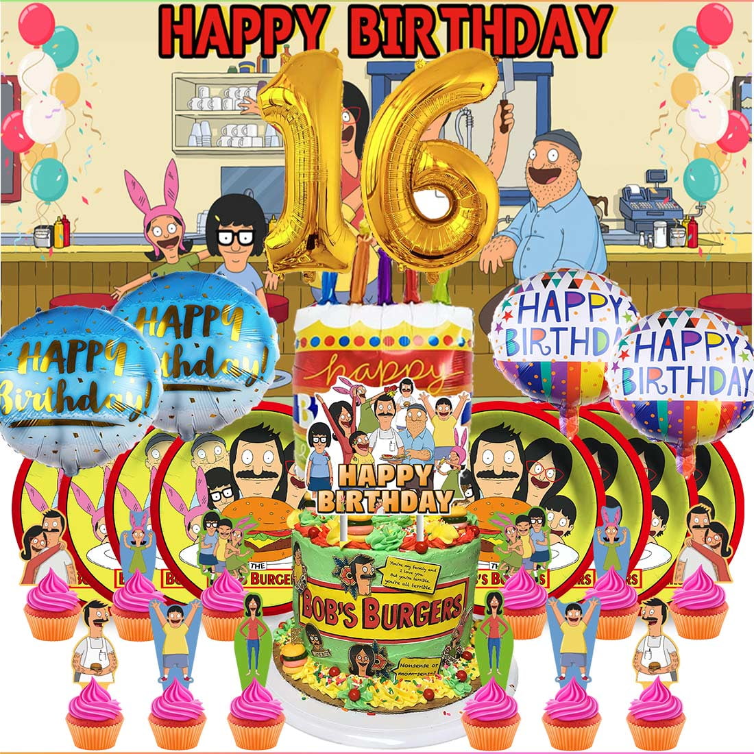Bob's Burgers 16th Tableware Balloons Cake Toppers Backdrop Banner ...