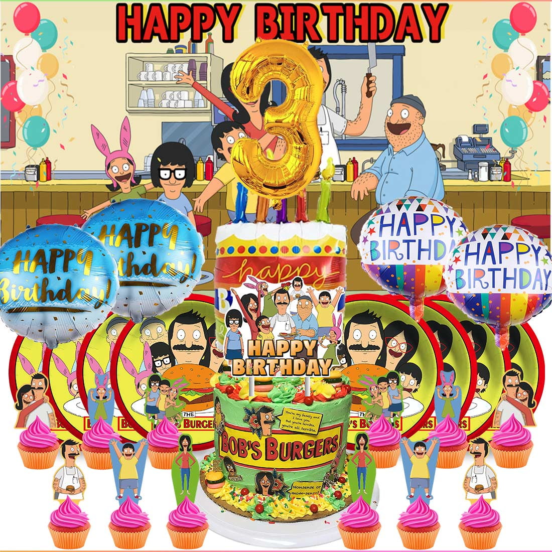 Bob's Burgers 3rd Tableware Balloons Cake Toppers Backdrop Banner ...