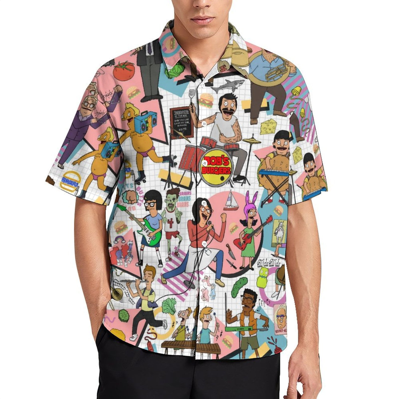 Bob's Burgers Mens Hawaiian Shirt Summer Casual Short Sleeve Button ...