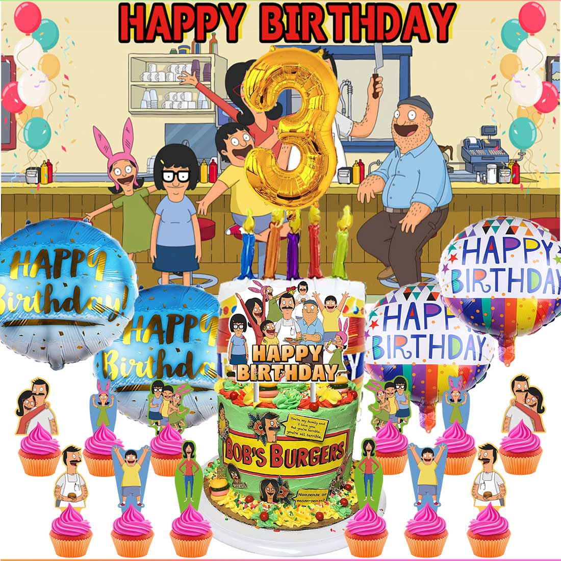 Bob's Burgers Party Supplies Decor 3rd Kit Balloons Birthday Cake ...