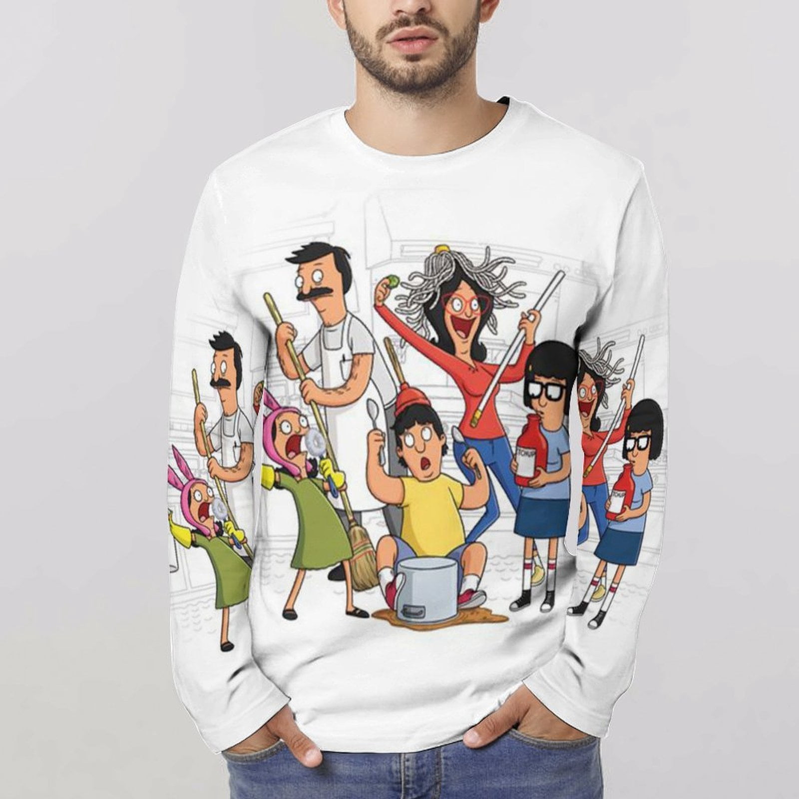 Bob's Burgers T-shirt for Men Long Sleeve Top Casual Lightweight Tee ...