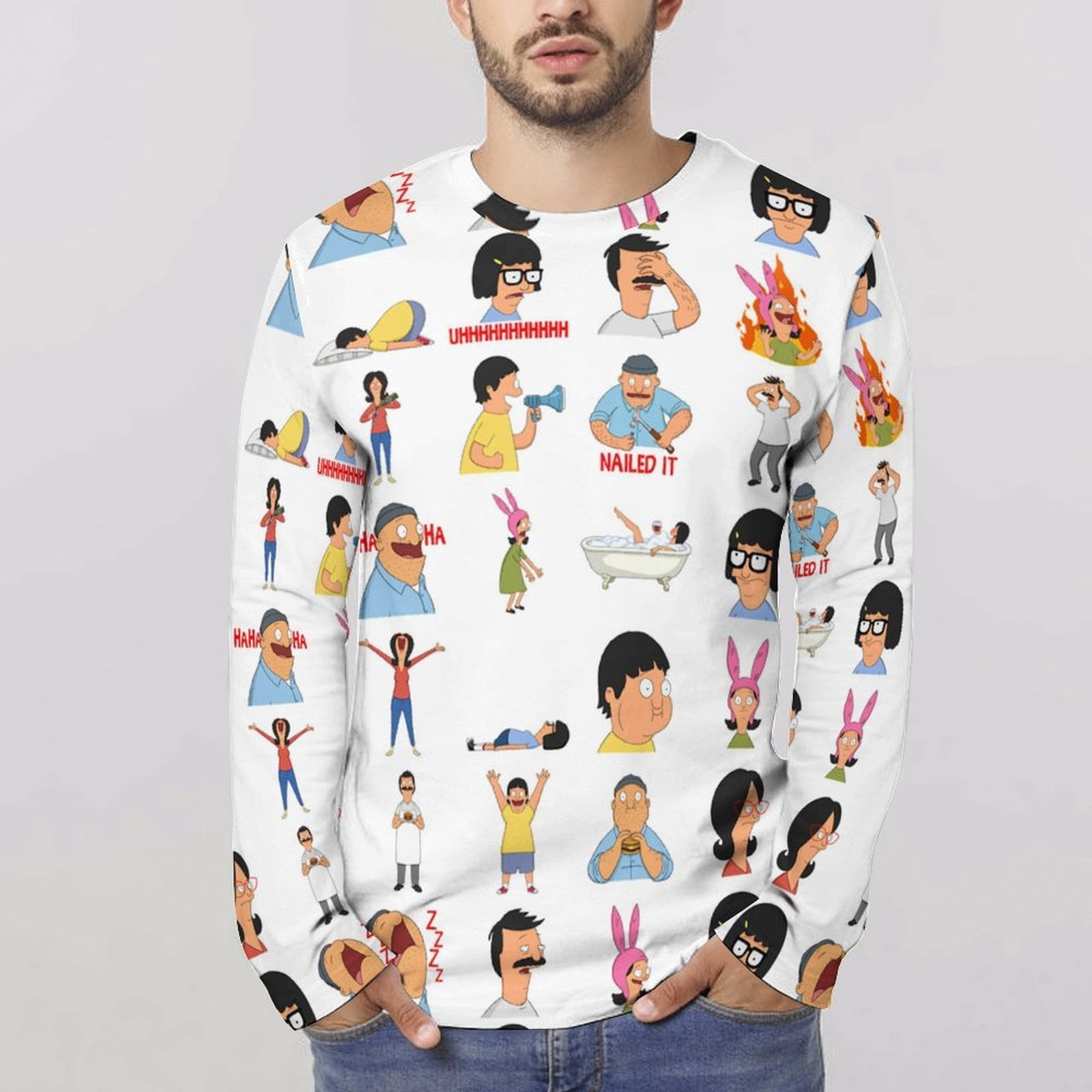 Bob's Burgers T-shirt for Men Long Sleeve Top Casual Lightweight Tee ...