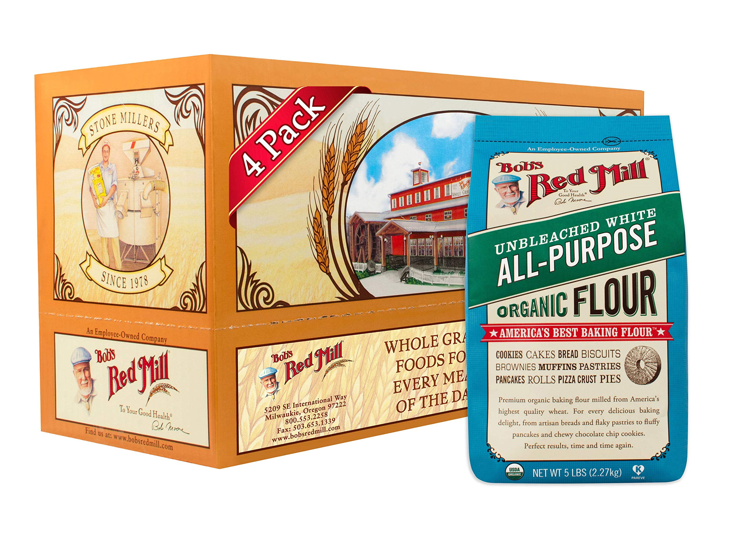 Bob's Red Mill Organic Unbleached White Flour, 5-Pound Bulk (Pack of 4 ...
