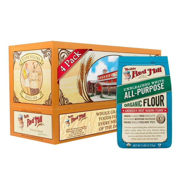 Bob's Red Mill Organic Unbleached White Flour, 5-Pound Bulk (Pack of 4 ...