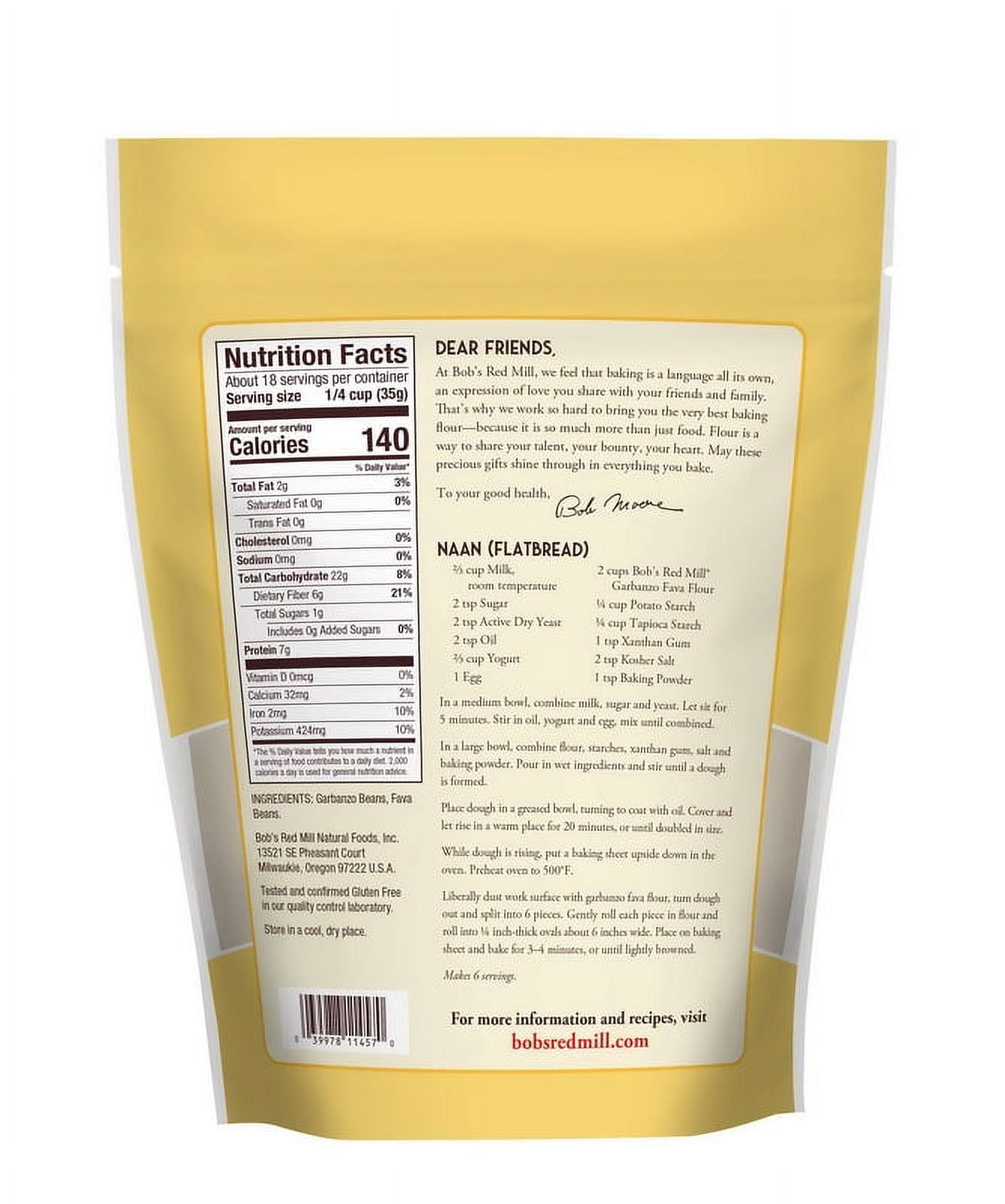 Bob's Red Mill Natural Foods Inc Garbanzo & Fava Bean Flour, 22 Ounces ...