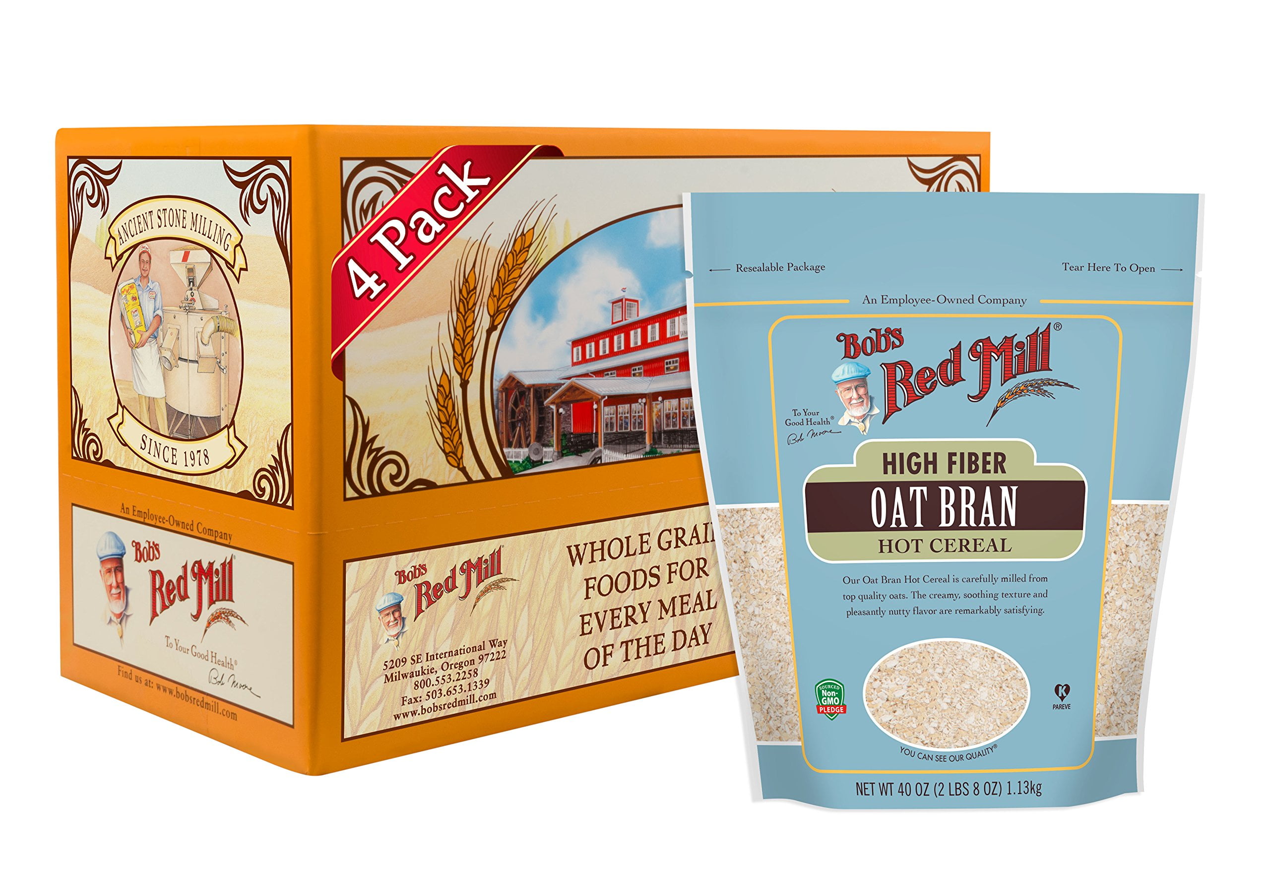 Bob's Red Mill Oat OLF24 Bran Hot Cereal 4-40 oz Bags - Walmart.com