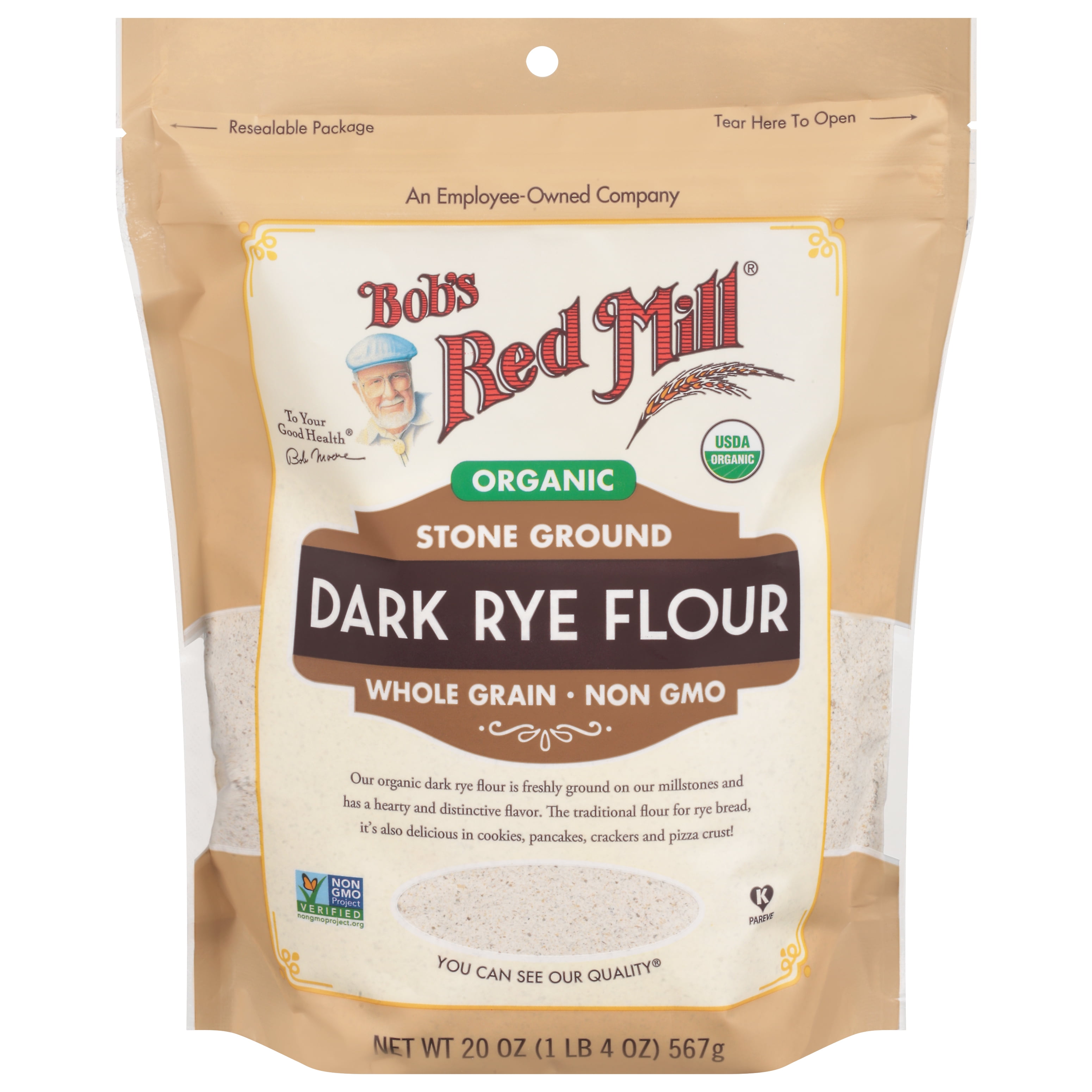 Bob's Red Mill Organic Dark Rye Flour - 20 oz Whole Grain, Stone Ground ...