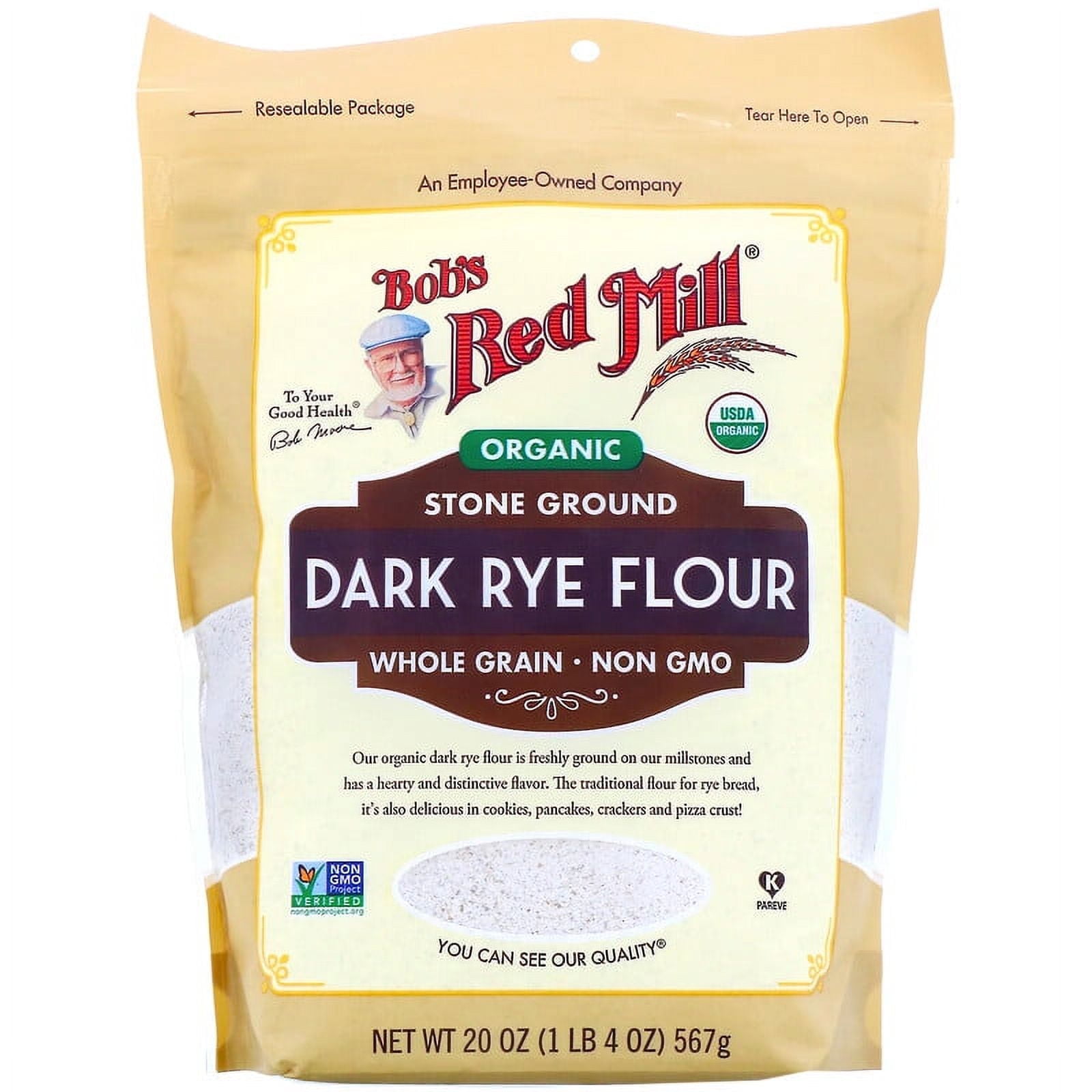 Bob's Red Mill, Organic Dark Rye Flour, Whole Grain, 20 oz Pack of 2 ...