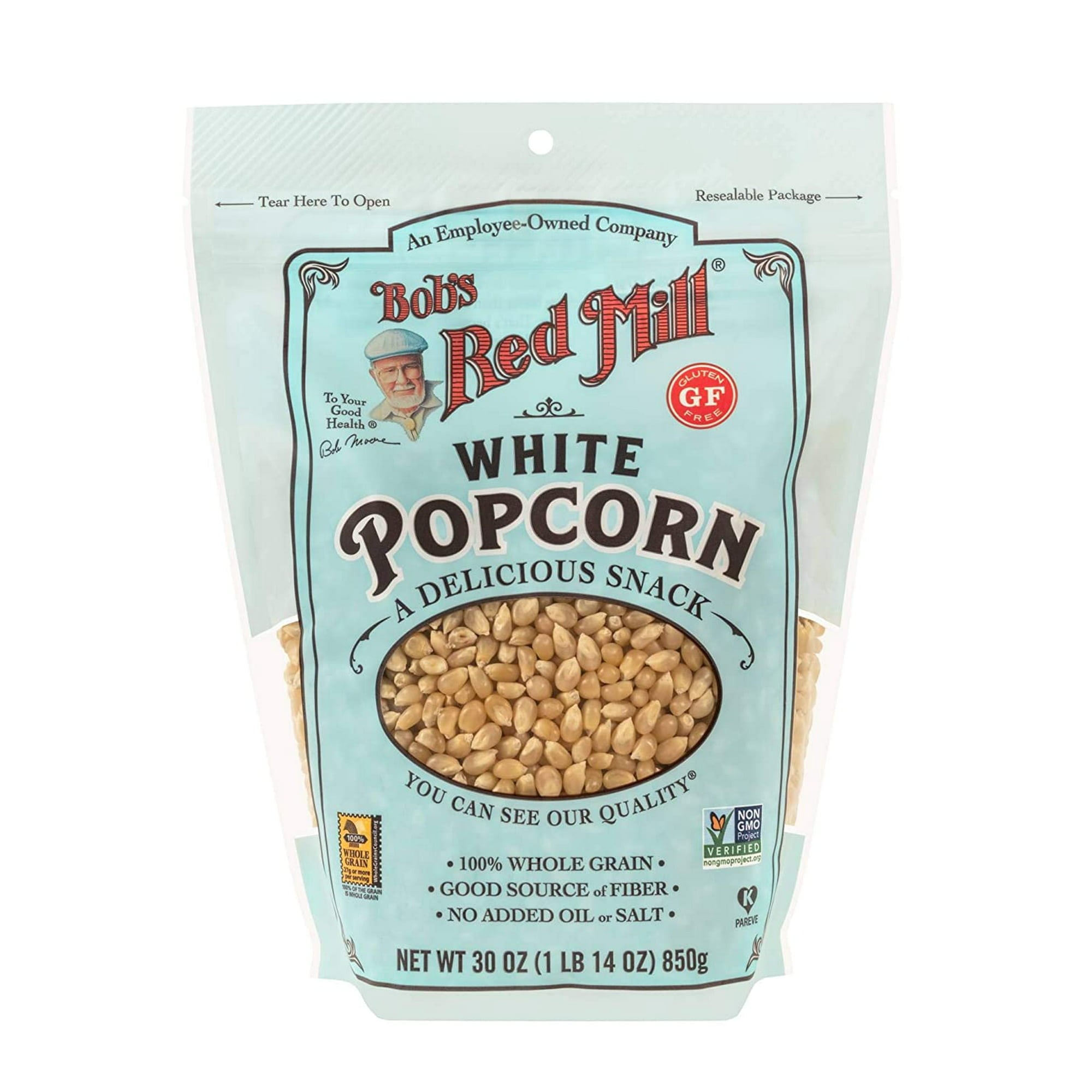 Bob's Red Mill Resealable Whole Grain Snack, Kernel White Popcorn, 30oz ...