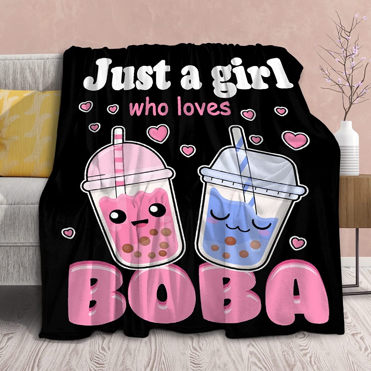 Boba Blanket Plush Fleece Throw-Just A Girl Who Loves Boba Kawaii Gift ...