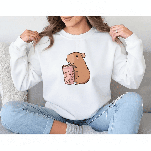 Boba Capybara Cute Cartoon Bubble Tea Lover Art Sweatshirt, up to size ...