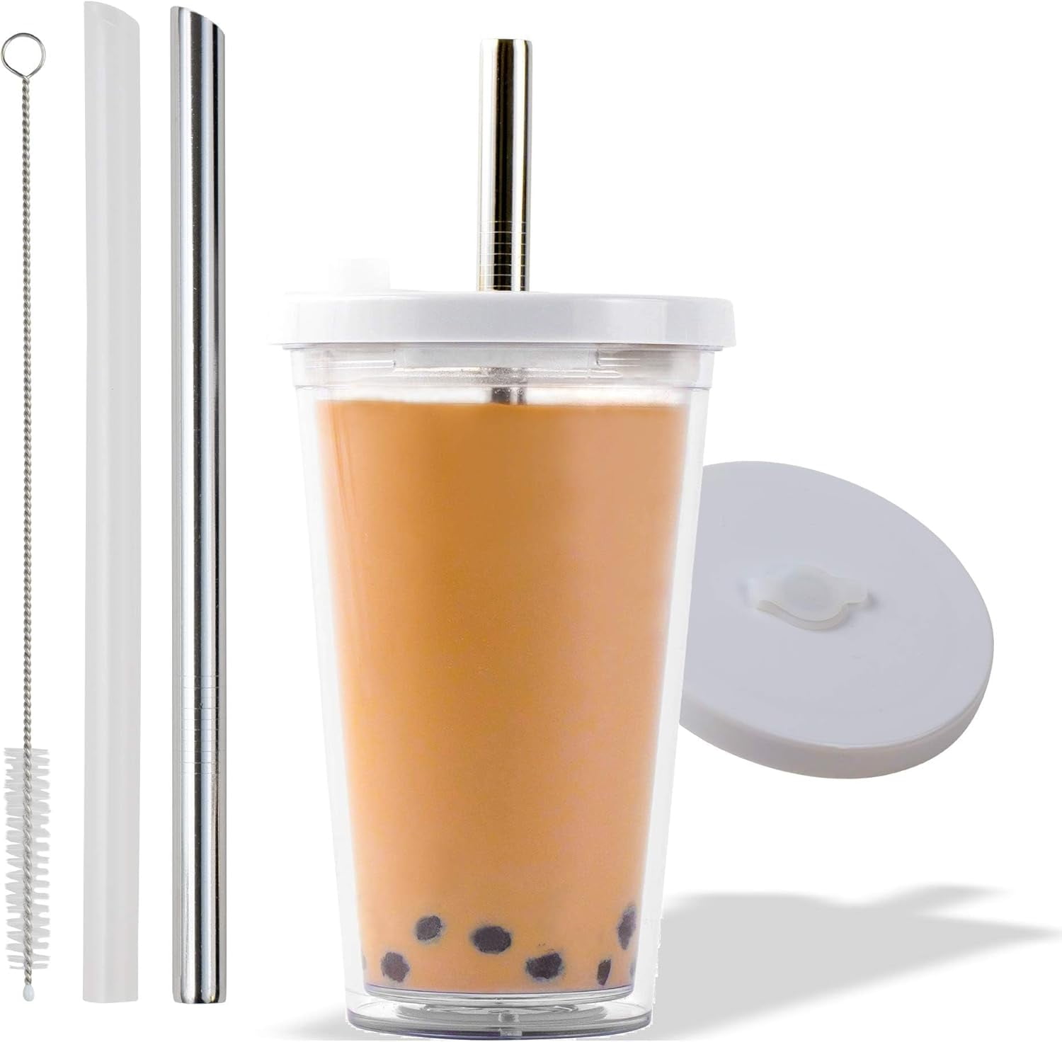 Boba Cup for Regular Size (16 Oz), Angled Straws, Leak Proof Design ...