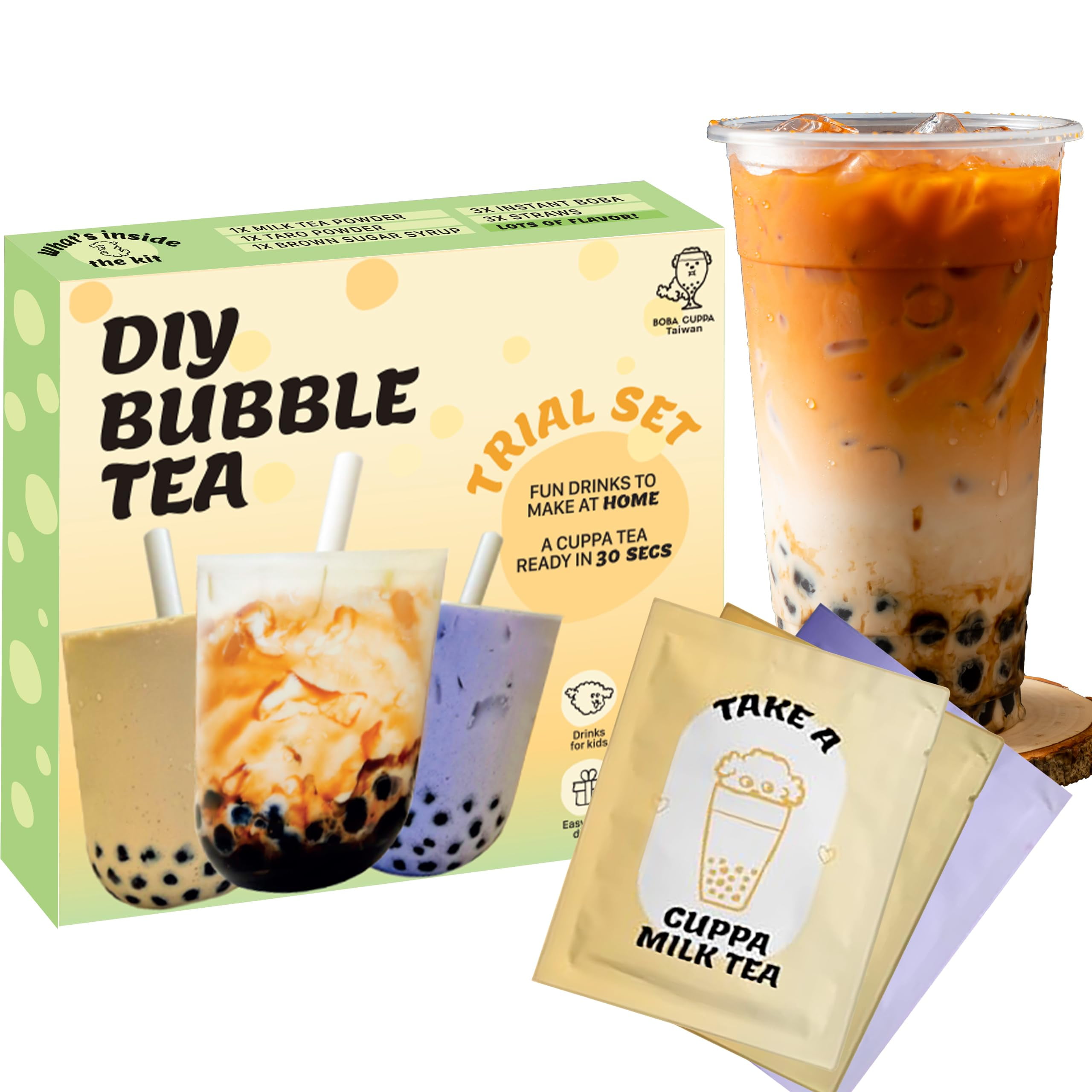 Boba Cuppa Instant Boba Pearls Tea Kit for Party, Authentic Bubble Taro ...