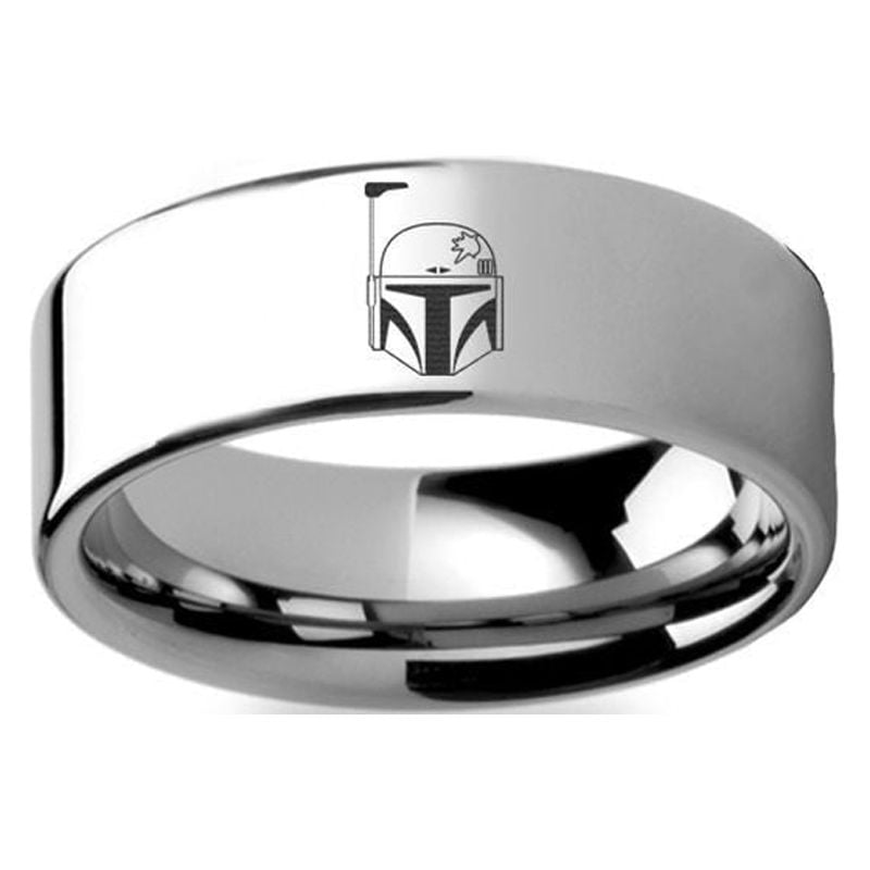 Boba Fett Helmet Symbol Star Wars Polished Tungsten Engraved Ring ...