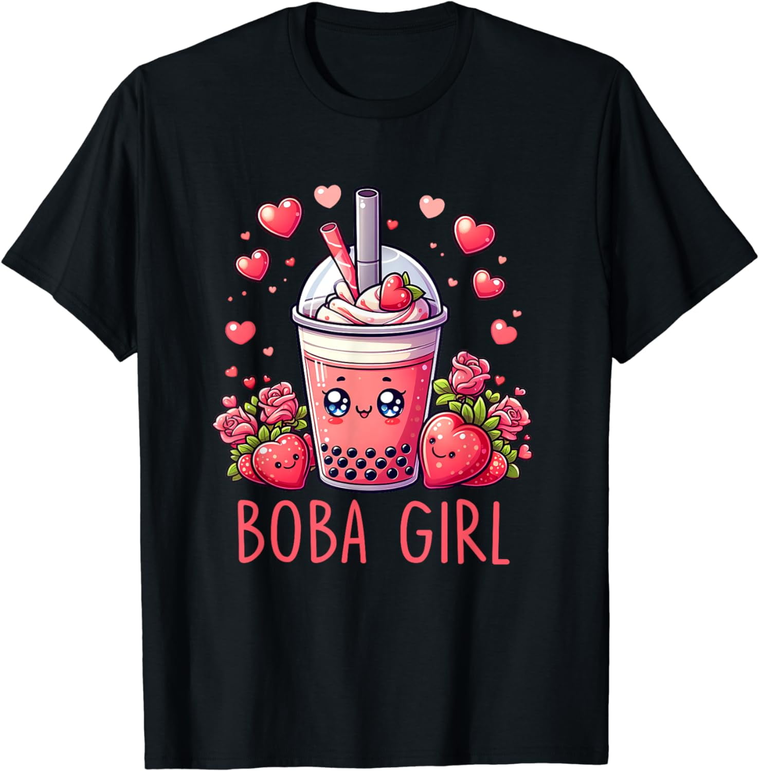 Boba Girl Bubble Tea Valentine Teenager Kawaii Anime Love T-Shirt ...