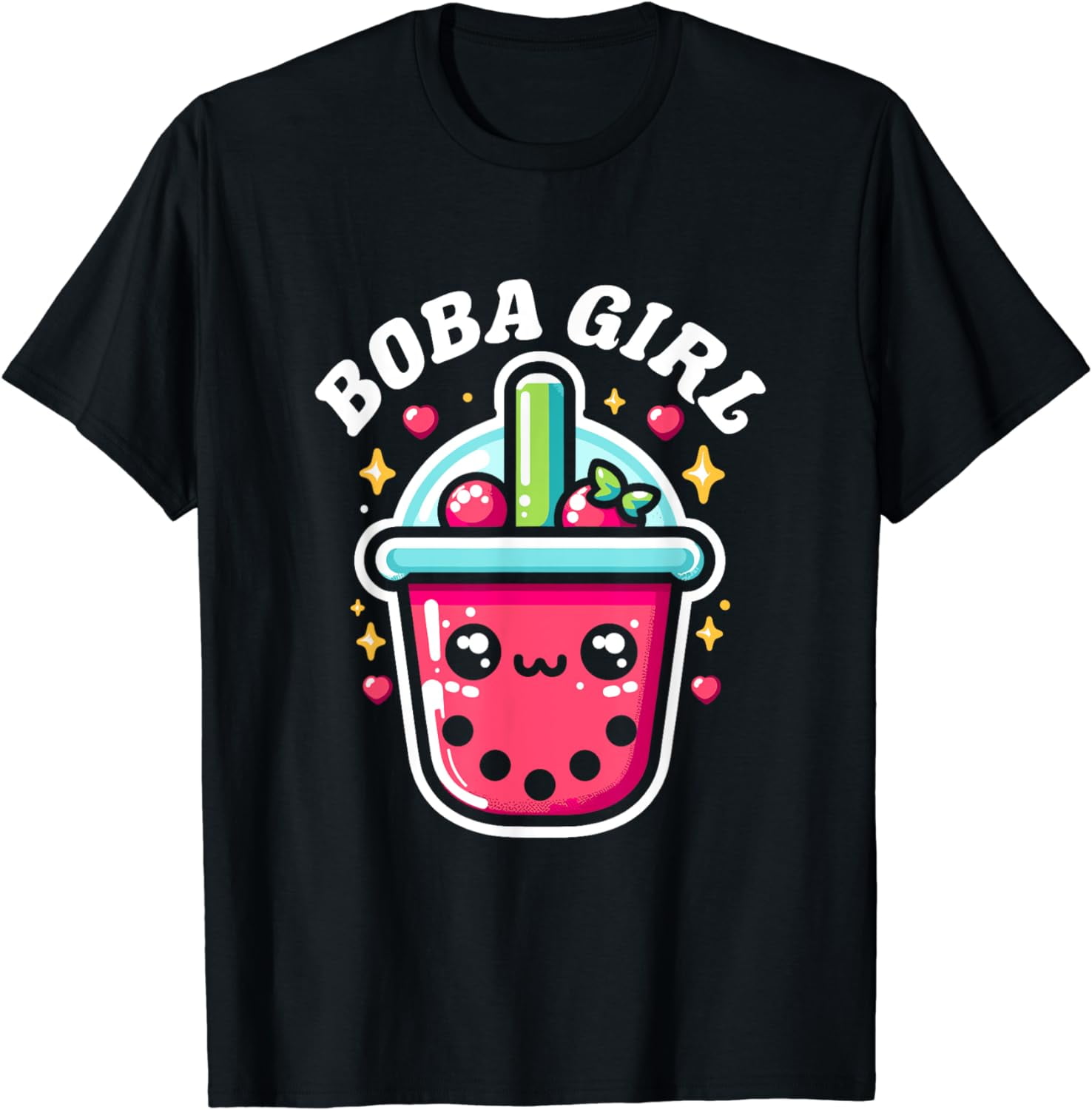 Boba Girl - Retro Cute Strawberry Boba Shake Milk Bubble Tea T-Shirt ...